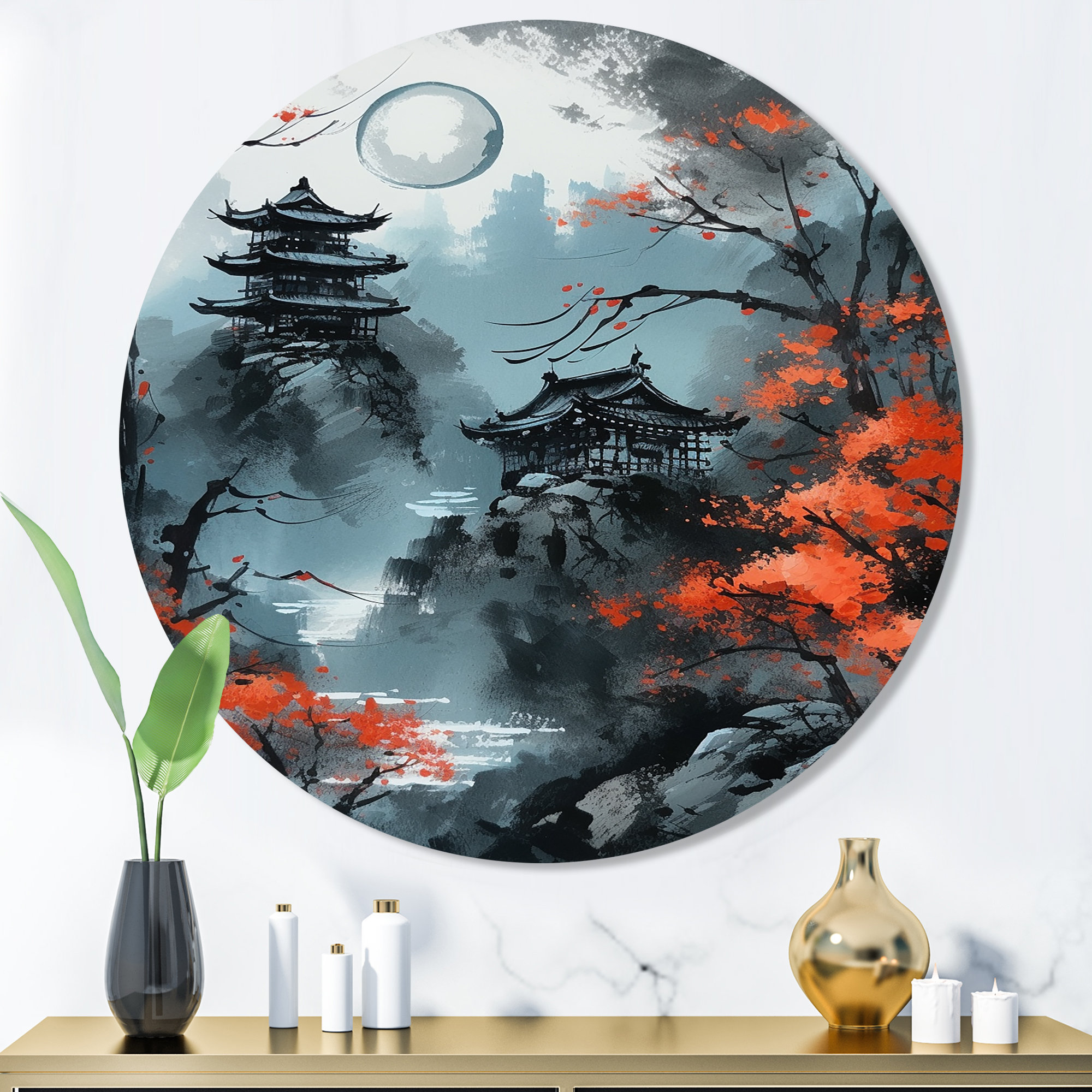 Red Barrel Studio Moonset And Japonese Maple Tree V - Landscape Japon ...