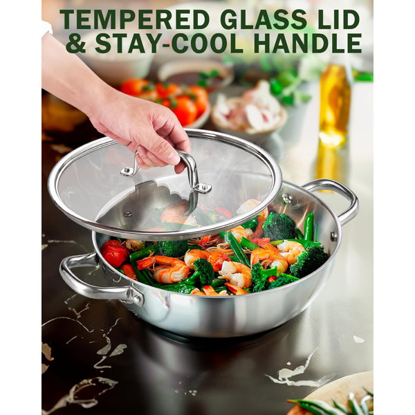 Cook N Home Tri-ply Stainless Steel Wok, 12 Inch Induction Wok With Lid ...