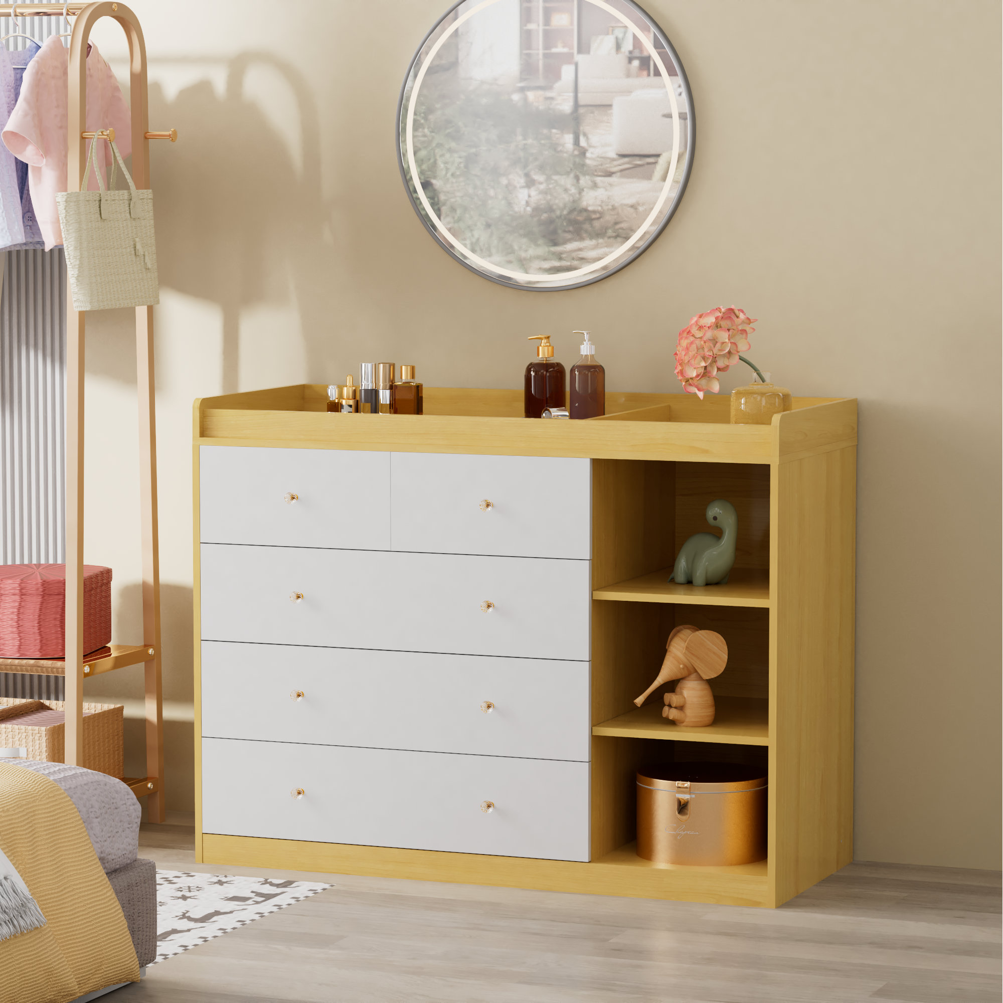 Isabelle & Max™ 47.2'' Wood Baby Changing Table Dresser With 5 Drawers ...