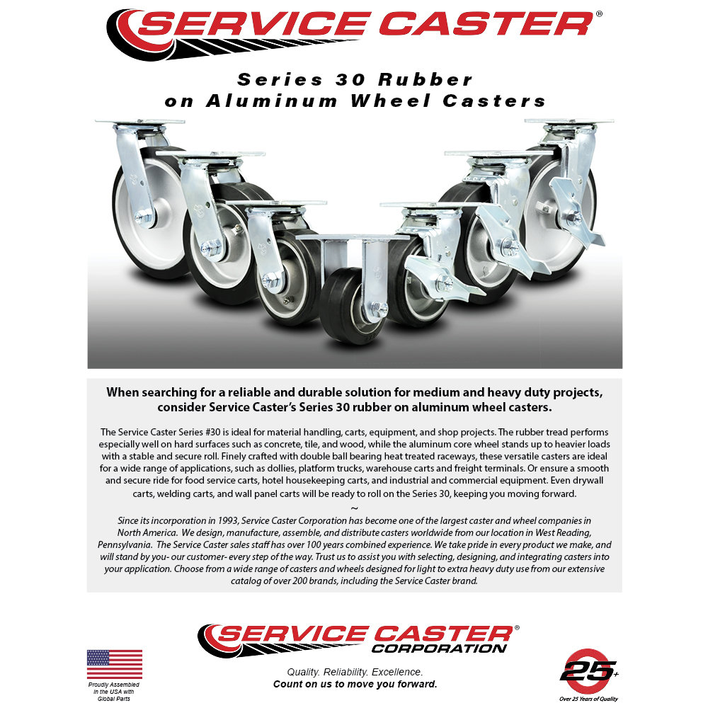 Service Caster 8 Inch Rubber on Aluminum Wheel Rigid Caster with Ball ...