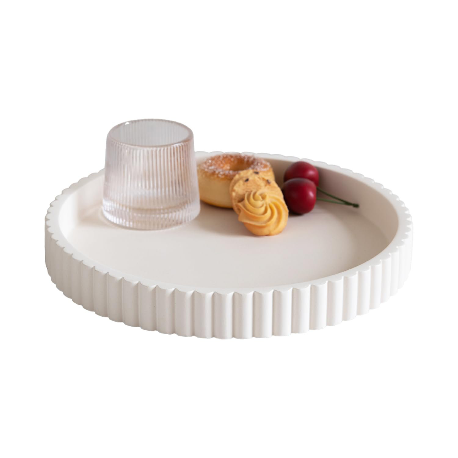 Latitude Run® 11" Cream Round Concrete Home Decor Tray, White | Wayfair