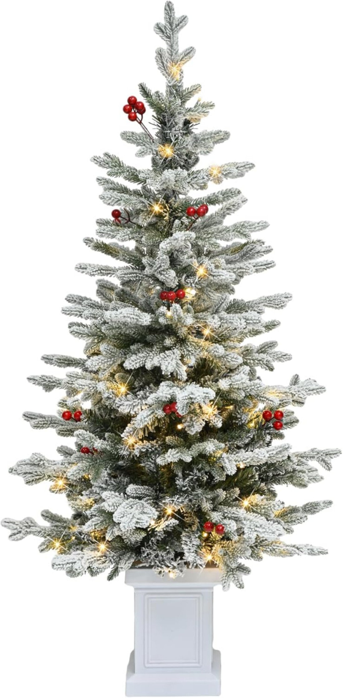 Latitude Run® Potted Pre-Lit Flocked Arctic Fir Pencil Tree, Slim ...