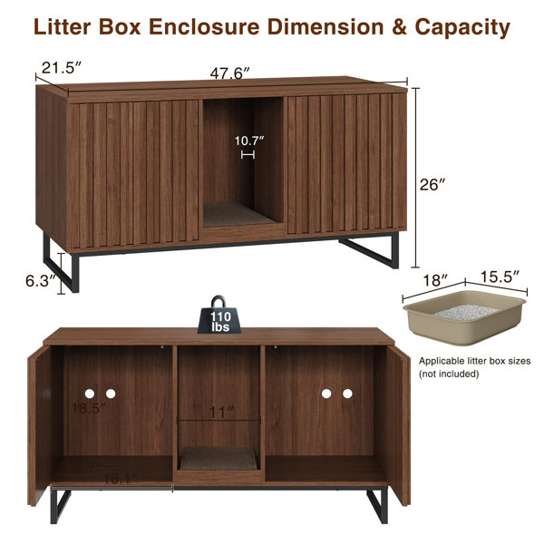 Tucker Murphy Pet™ Cat Litter Box Enclosure For 2 Cats, 47.6’’ Litter ...