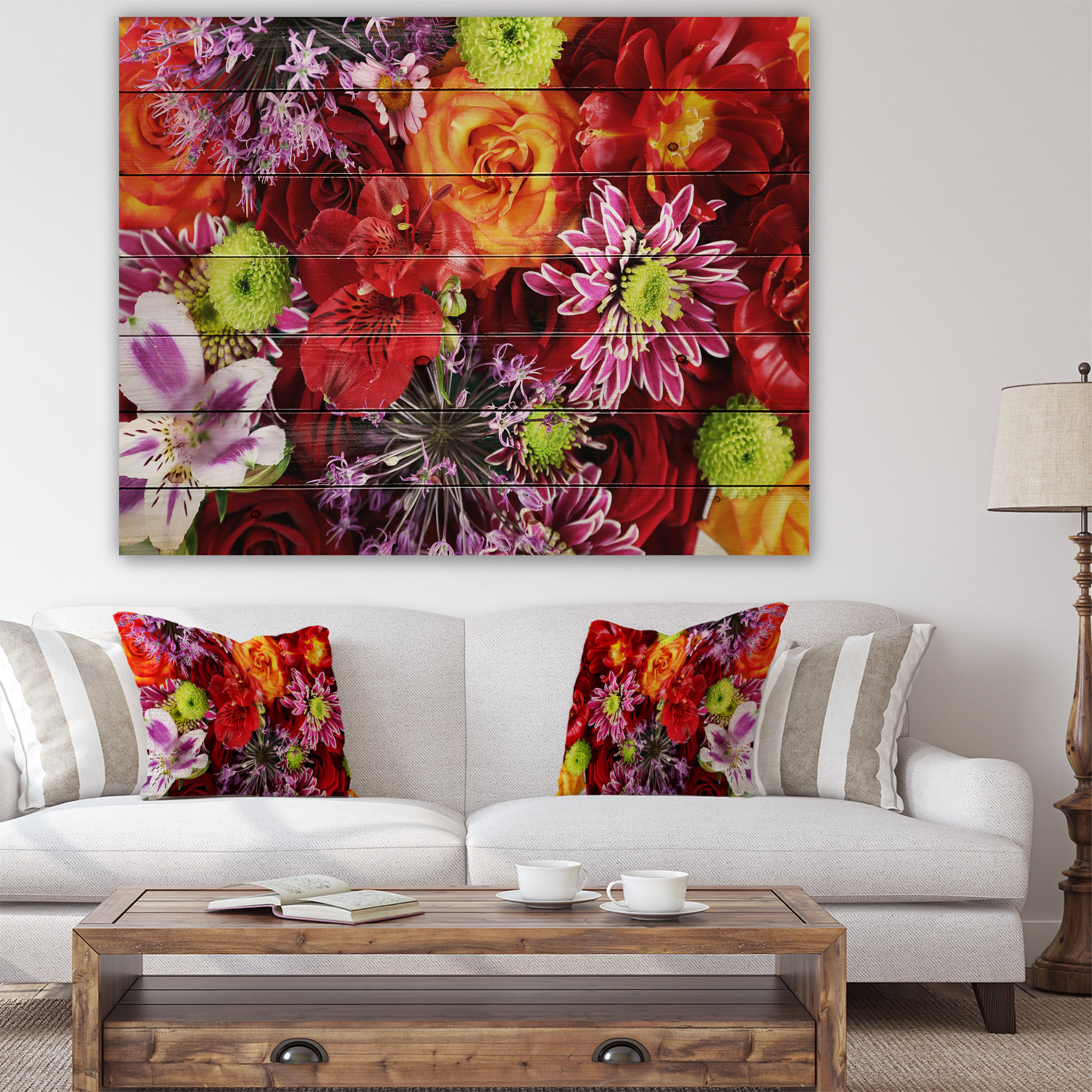 Winston Porter Colorful Flowers Background - Floral Print on Wood | Wayfair