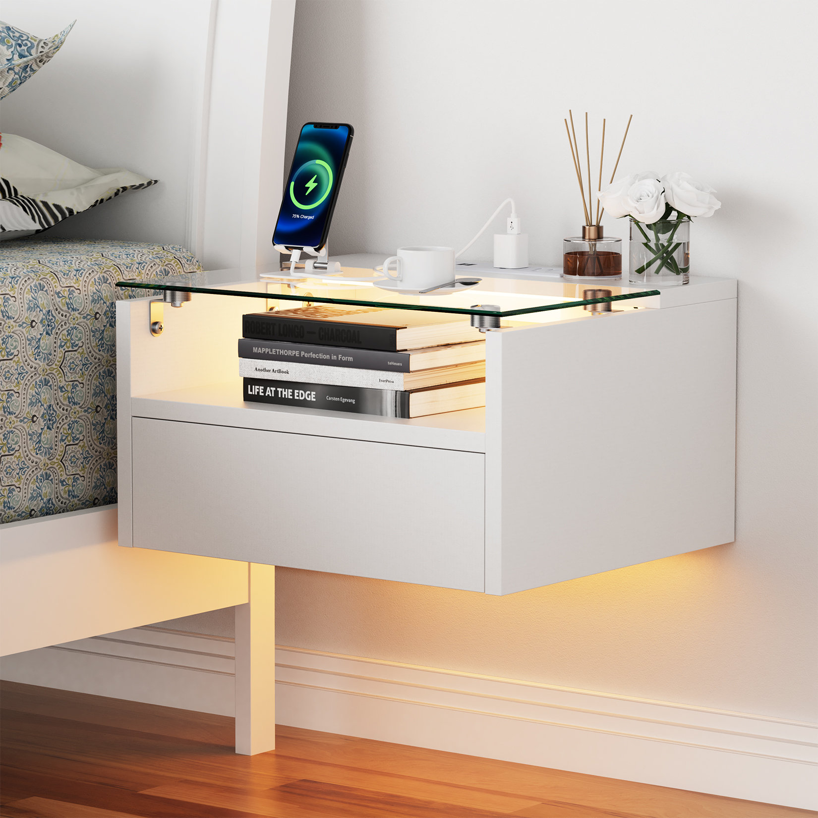 Wrought Studio™ Carlette Floating Nightstands with Charging Station ...