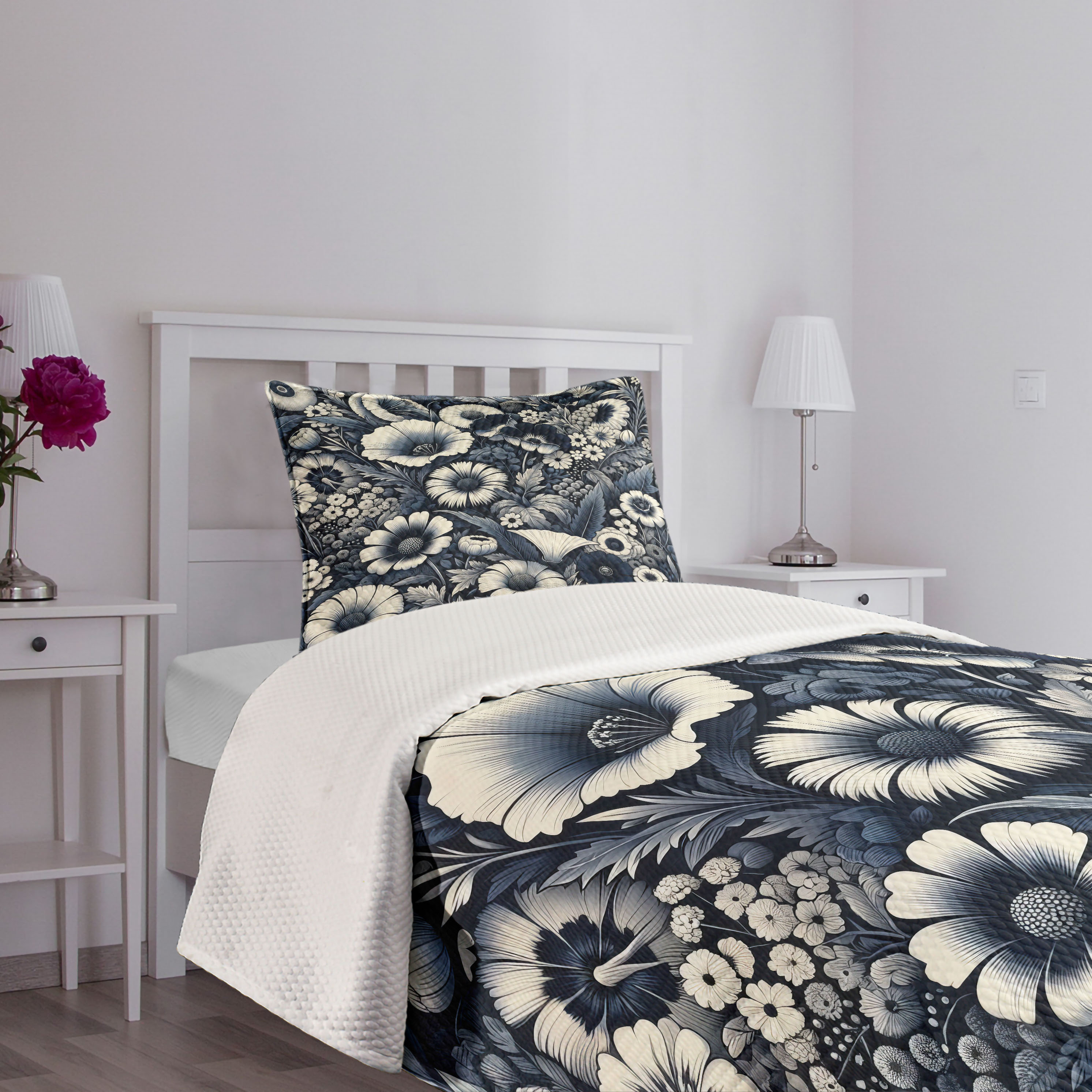 Ambesonne Navy Blue Bedspread Set Night Floral Garden Print Coconut ...