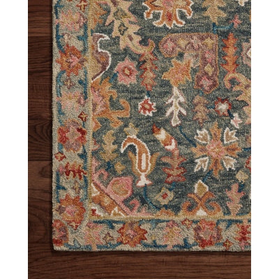 Bungalow Rose Handmade Hand Hooked Wool Navy/Brown Rug | Wayfair