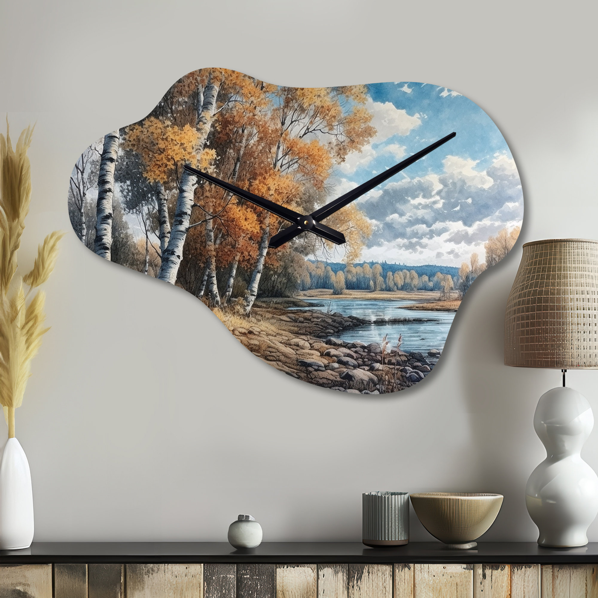 Design Art Forest And Pond Tranquility II - Cloud Shape Beige Wall ...