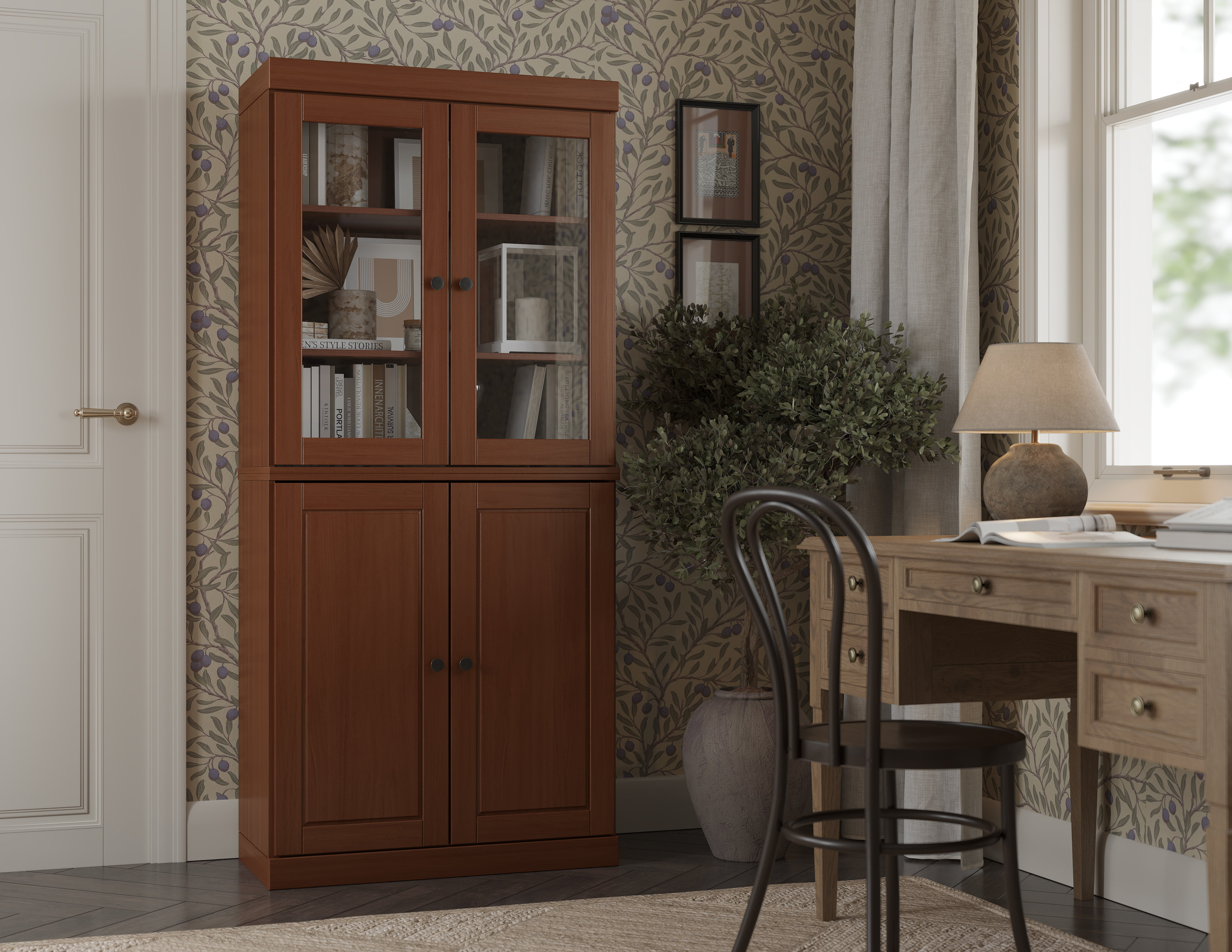 Latitude Run® Vereniz 100% Solid Wood Storage Bookcase with Glass/Solid ...