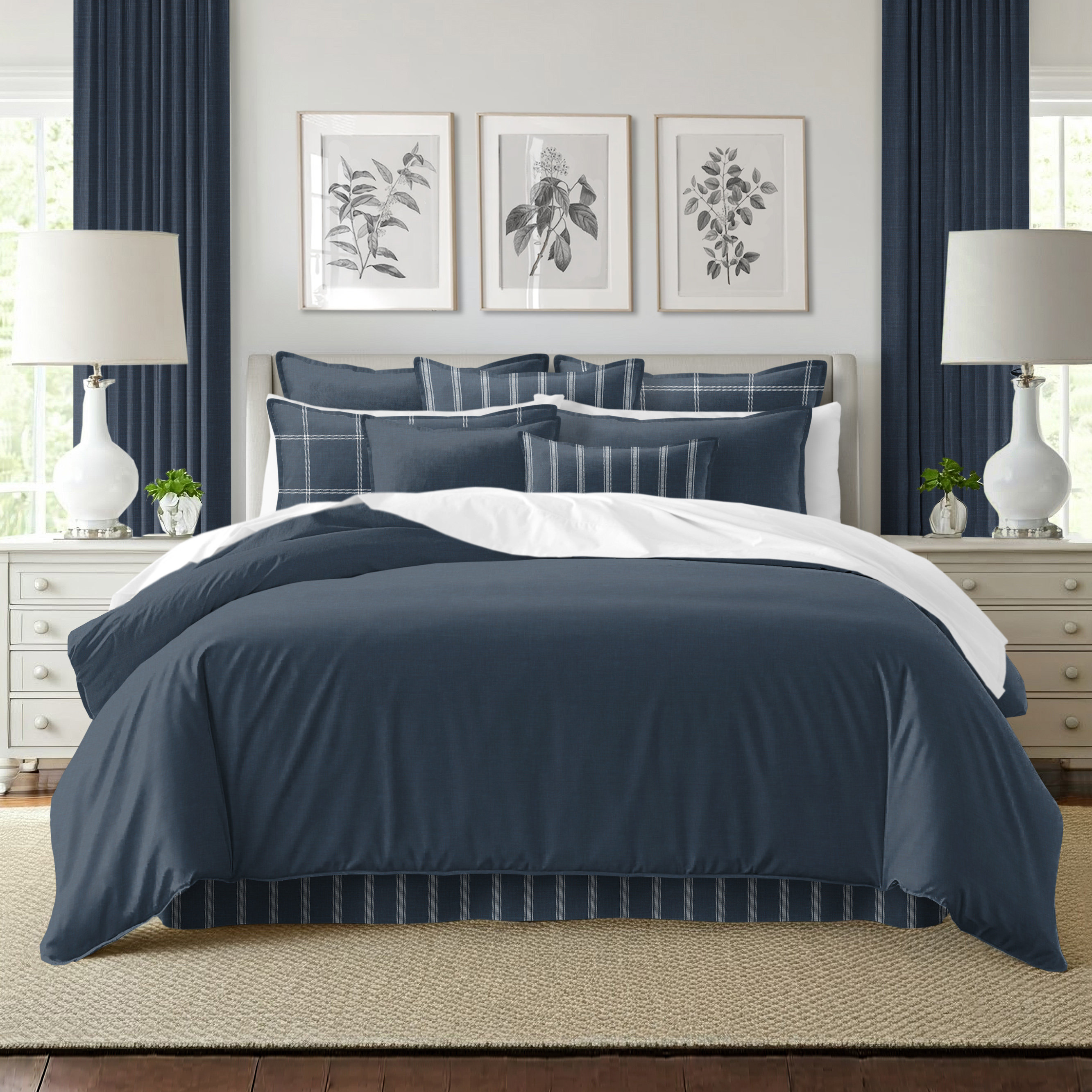 6ix Tailors Fine Linens Shay Solid Dark Denim Cotton Comforter Set 8 ...