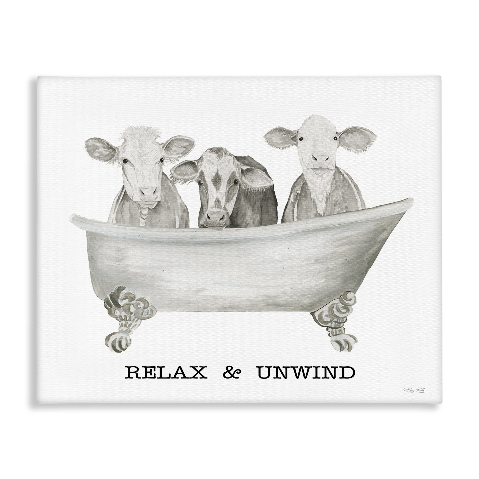 Trinx Relax Unwind Cow Tub Canvas Wall Art by Cindy Jacobs - Wayfair Canada