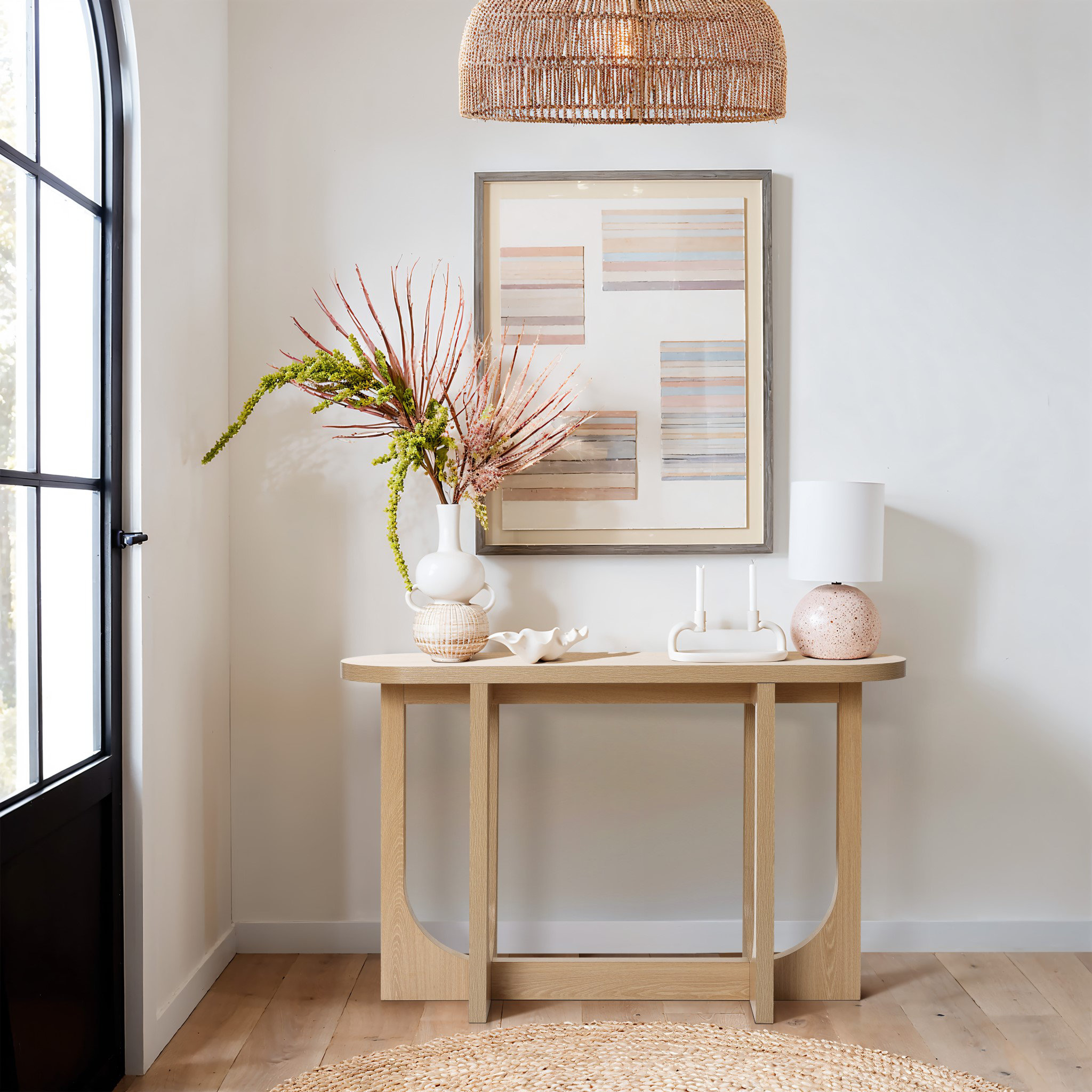 Latitude Run® Natural Finish MDF Wood 47-Inch Long Oval Console Table ...