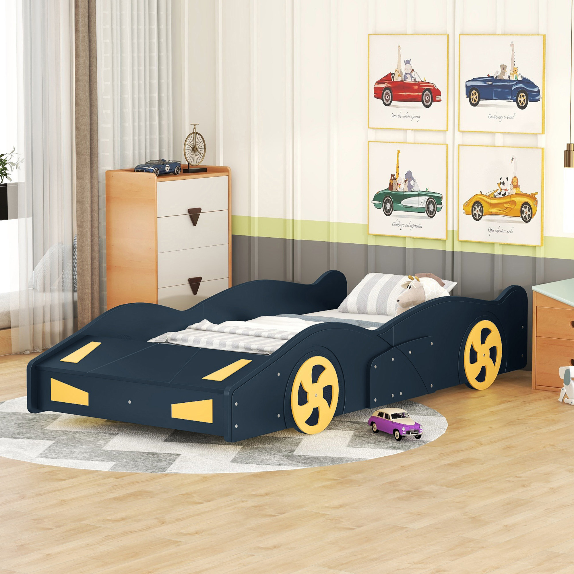 Ivy Bronx Full Size Race Car-Shaped Platform Bed With Wheels And ...