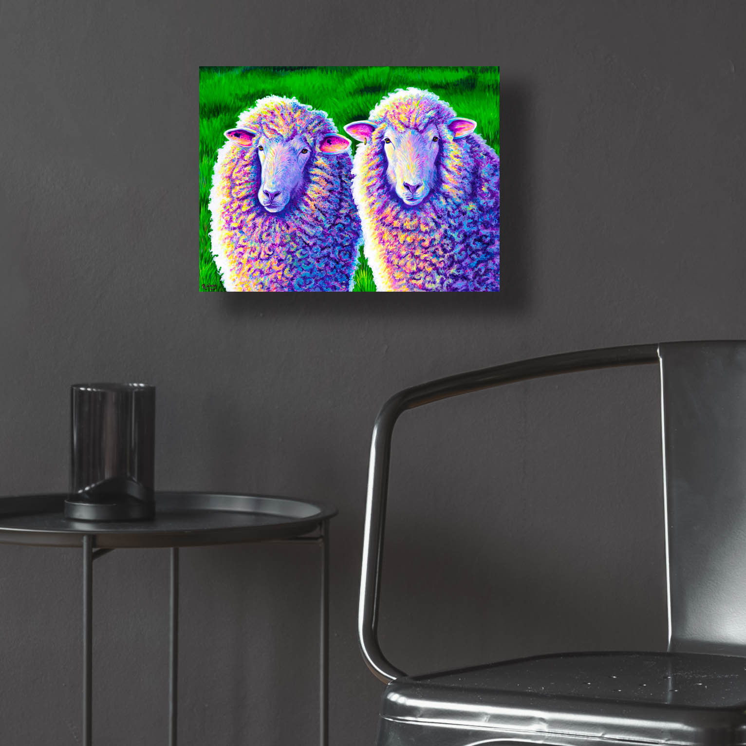 Epic Art 'Two Colorful Sheep' By Rebecca Wang Art, " Two Colorful Sheep ...