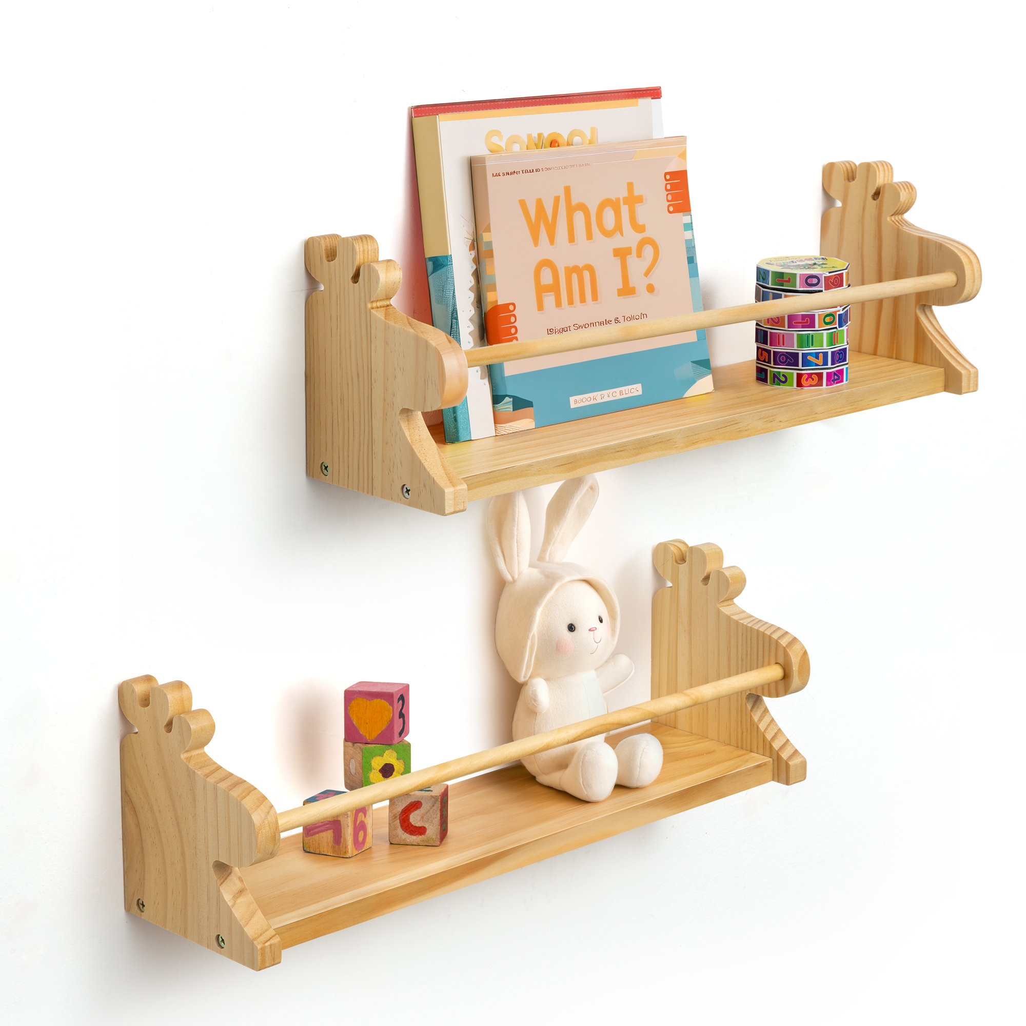 Harriet Bee Nursery Floating Shelf, 2 Pack Pine Wood Cute Deer Head ...