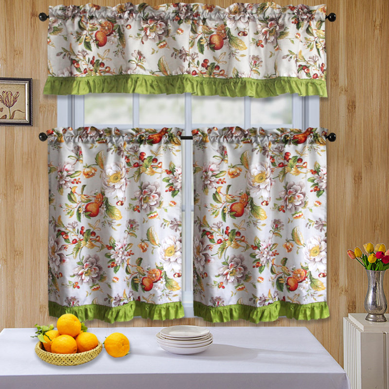 Winston Porter BT589-D15 3PC RUFFLED KITCHEN CURTAIN | Wayfair