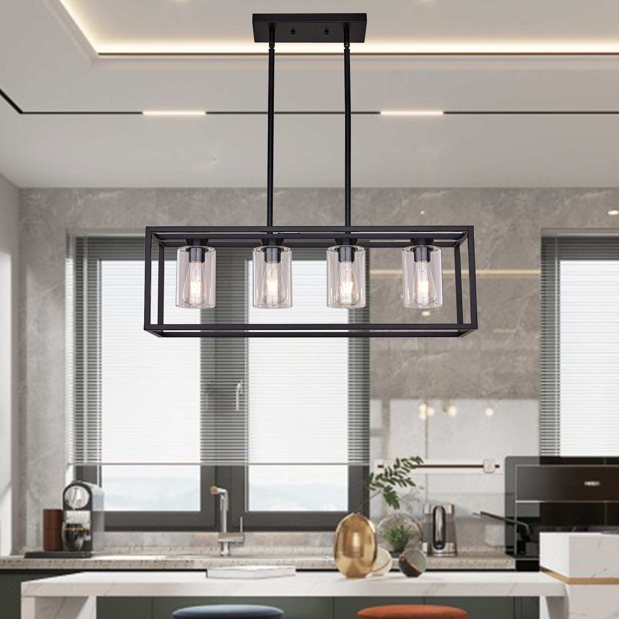Gracie Oaks Dionna 4 - Kitchen Island Linear Rectangle Pendant With ...