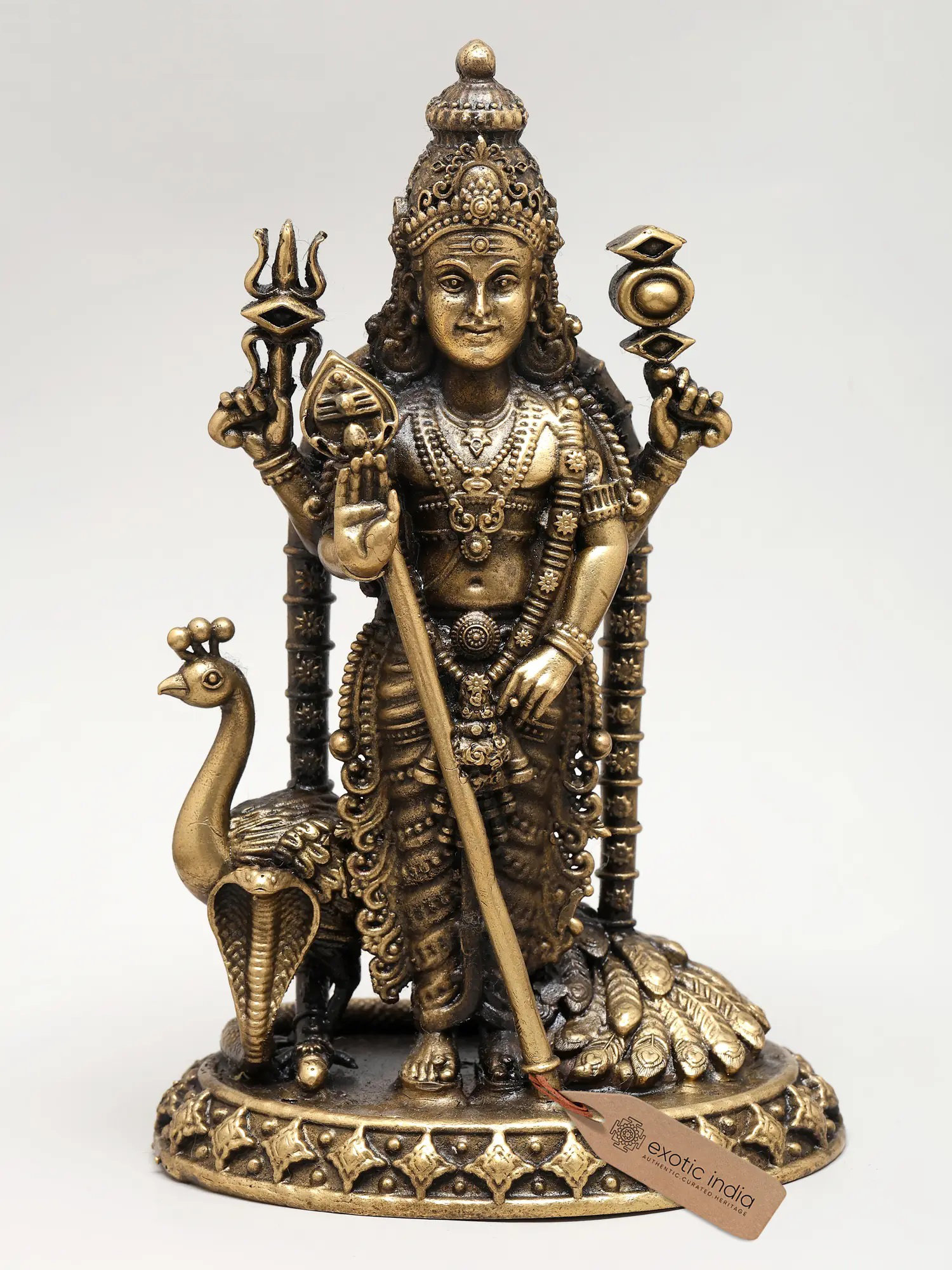 Exotic India Superfine Statue of Four Armed Lord Kartikeya with Peacock ...