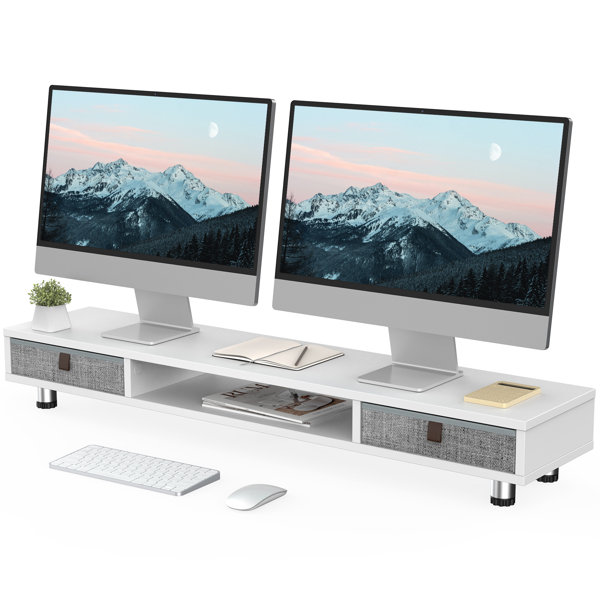 Latitude Run® Monitor Stand, Dual Monitor Stand with 2 Drawers, Monitor ...