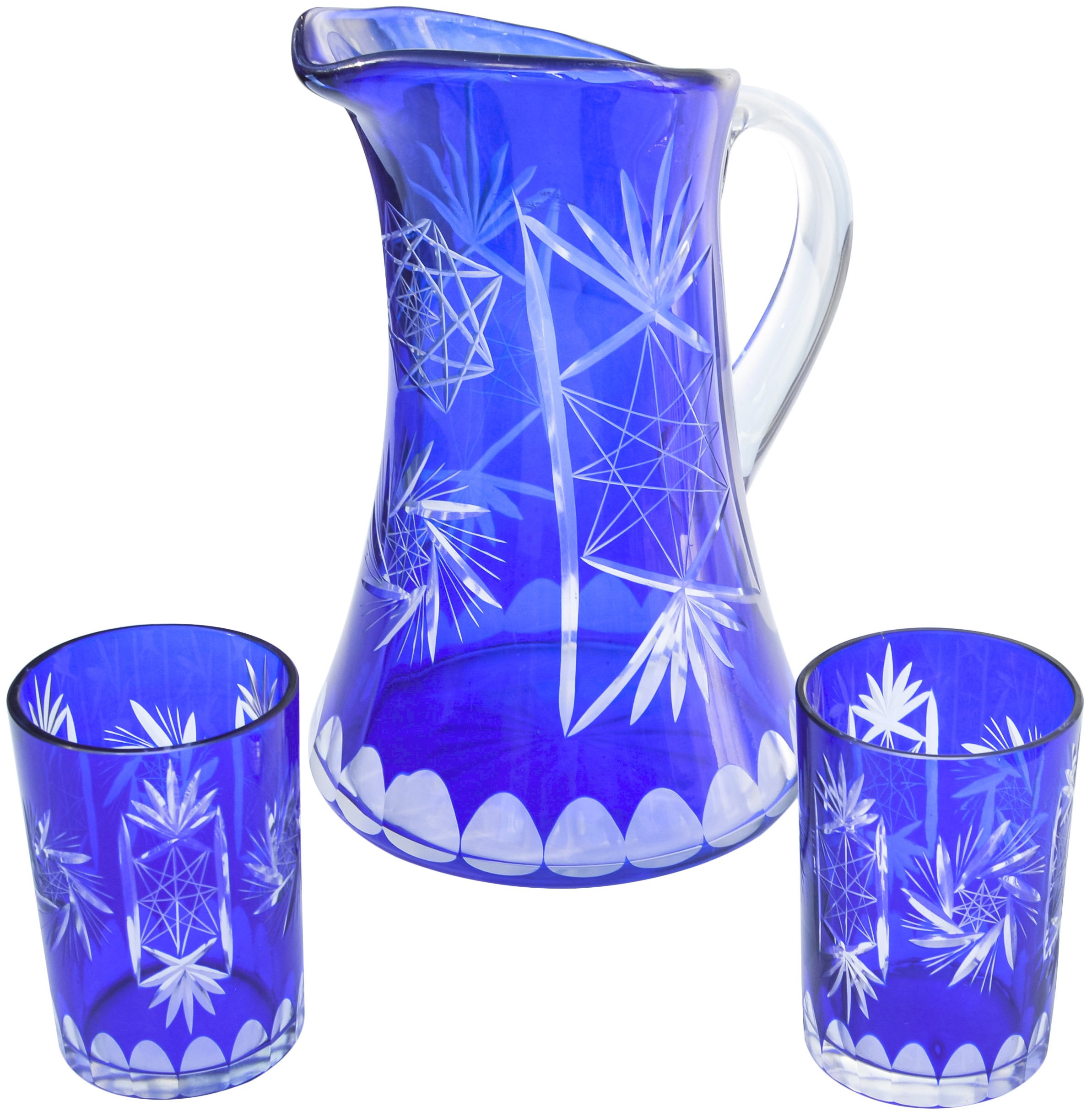 The Moroccan Room Vintage Blue Crystal Cut Pitcher Glasses Set | Wayfair