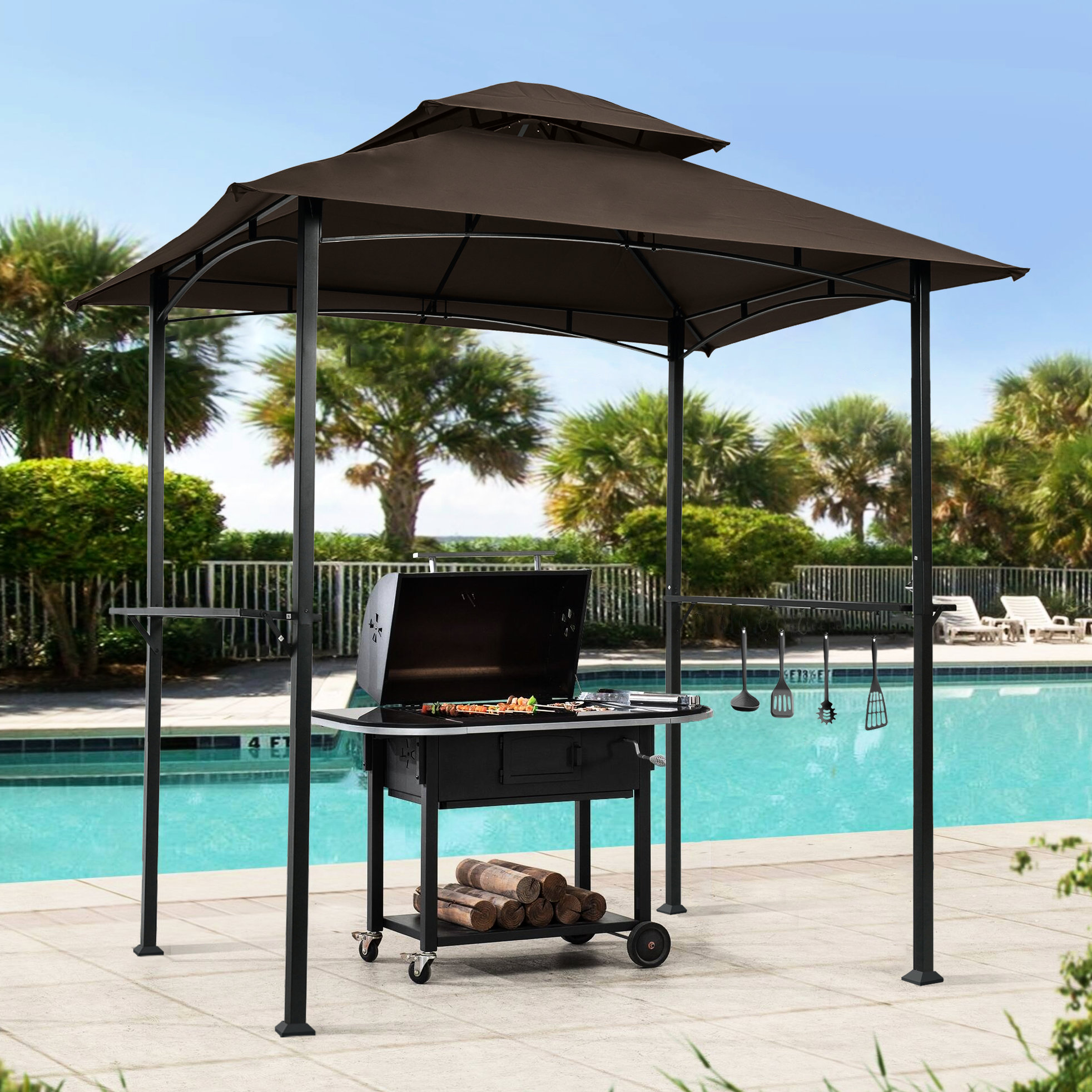 Arlmont & Co. Grill Gazebo 8x5 Ft, Water- Canopy, Steel Frame - Brown ...