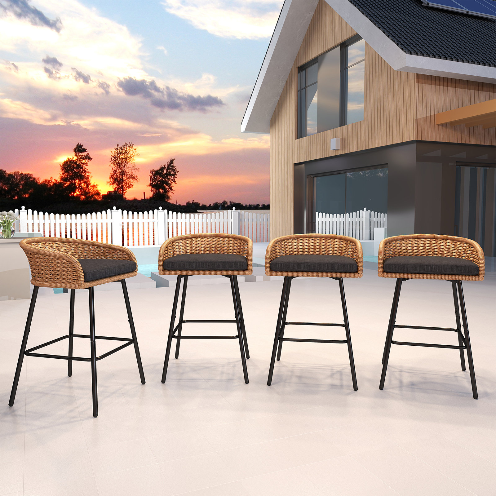 Bay Isle Home™ Outdoor Upholstered Bar Stools With Removable Cushions ...