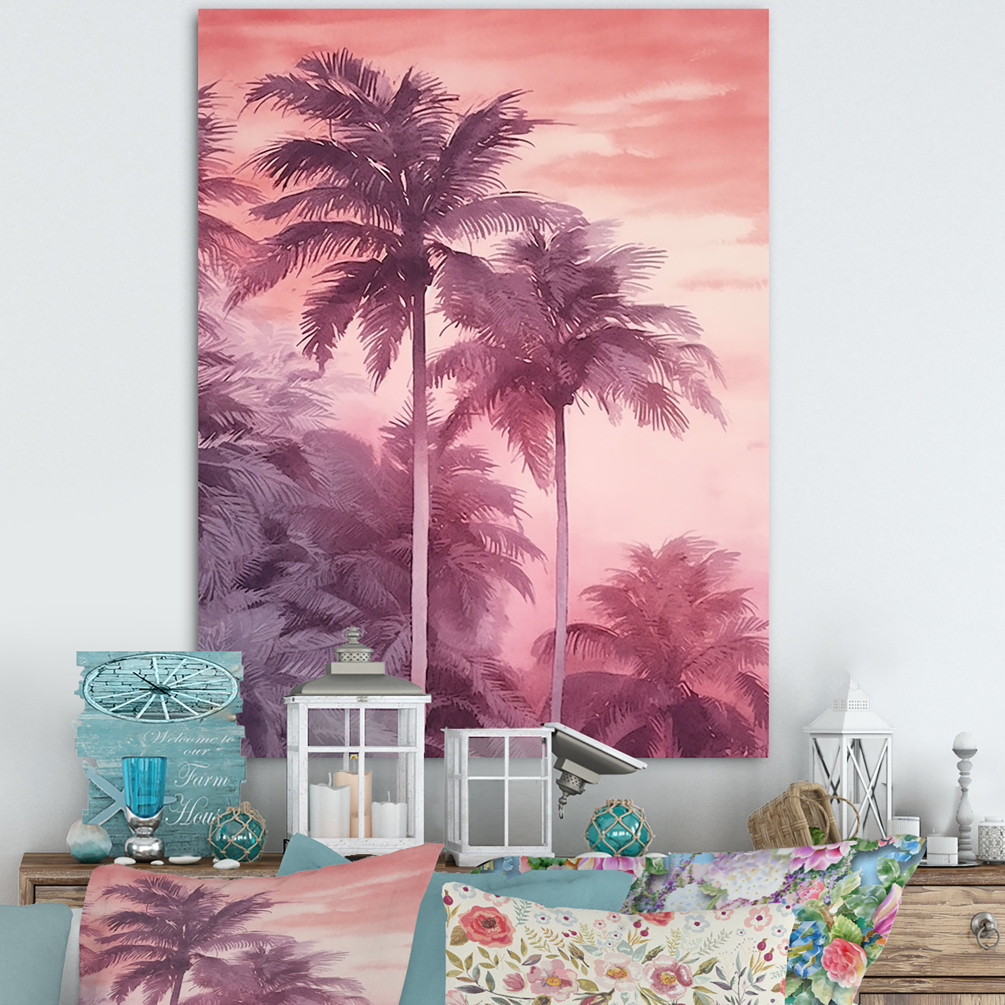Bay Isle Home™ Vintage Pink Palm Trees Shadows II | Wayfair