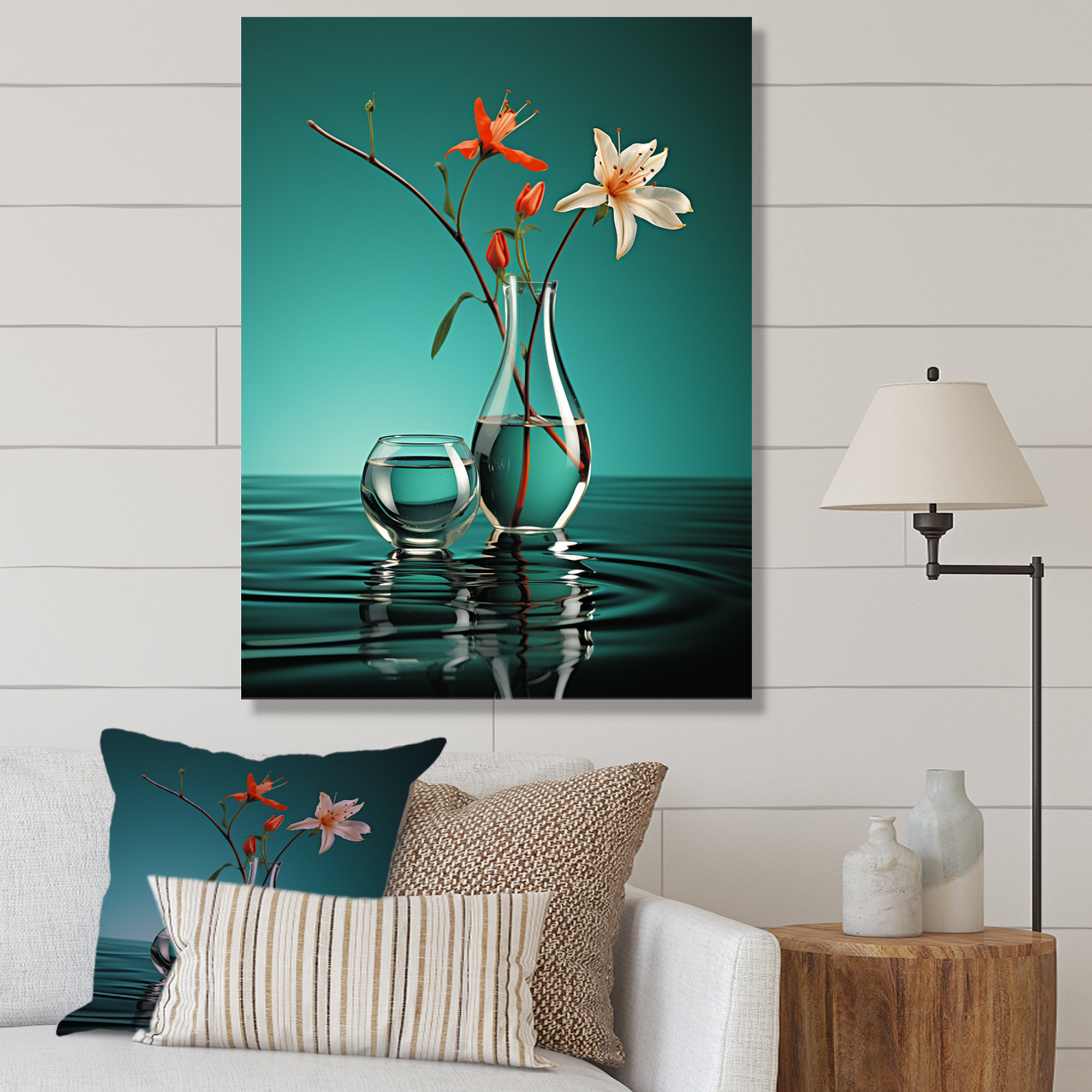 Ebern Designs Turquoise Flower Vase Tranquility - Print | Wayfair