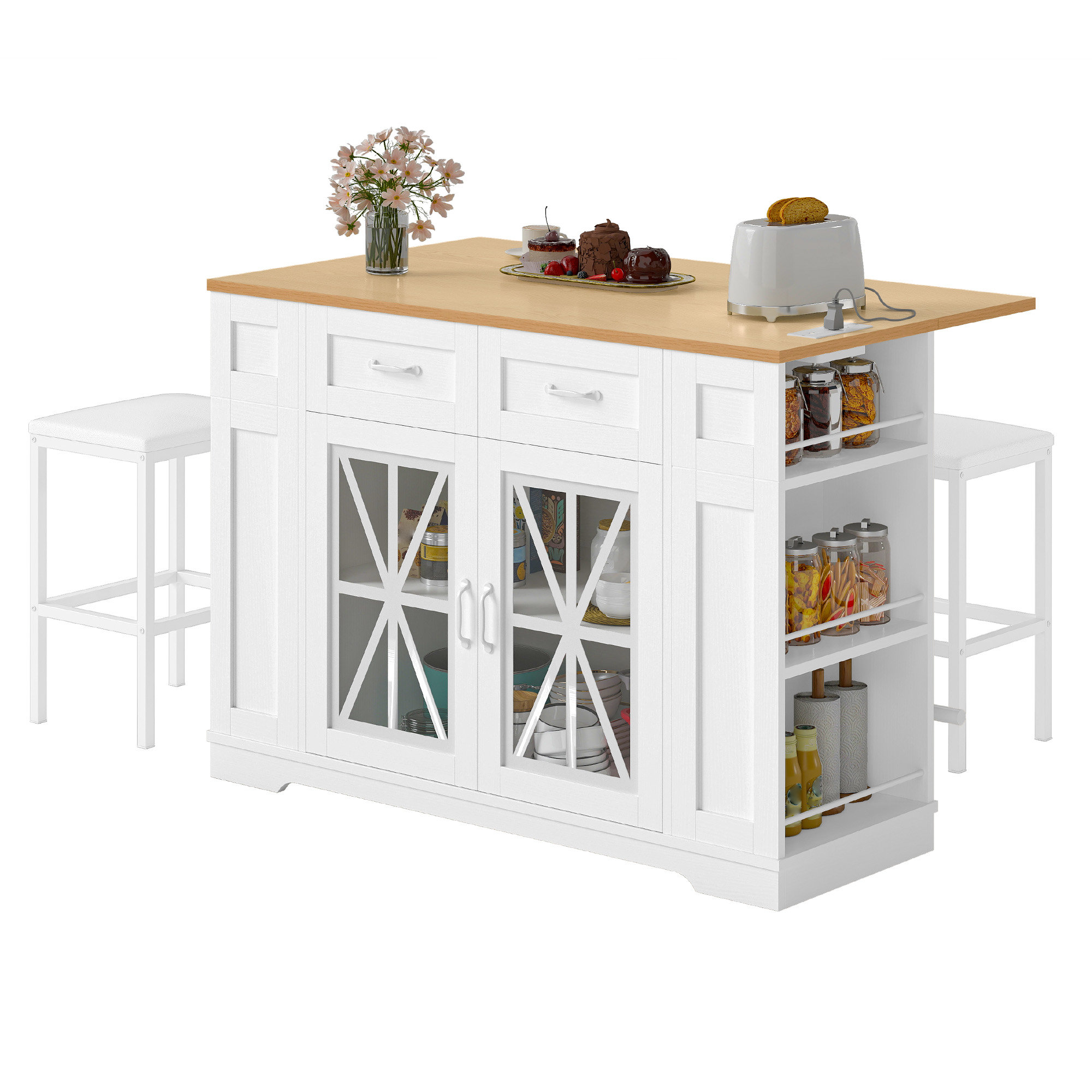 Gracie Oaks Medeeha Large Portable Kitchen Island Table With Storage ...