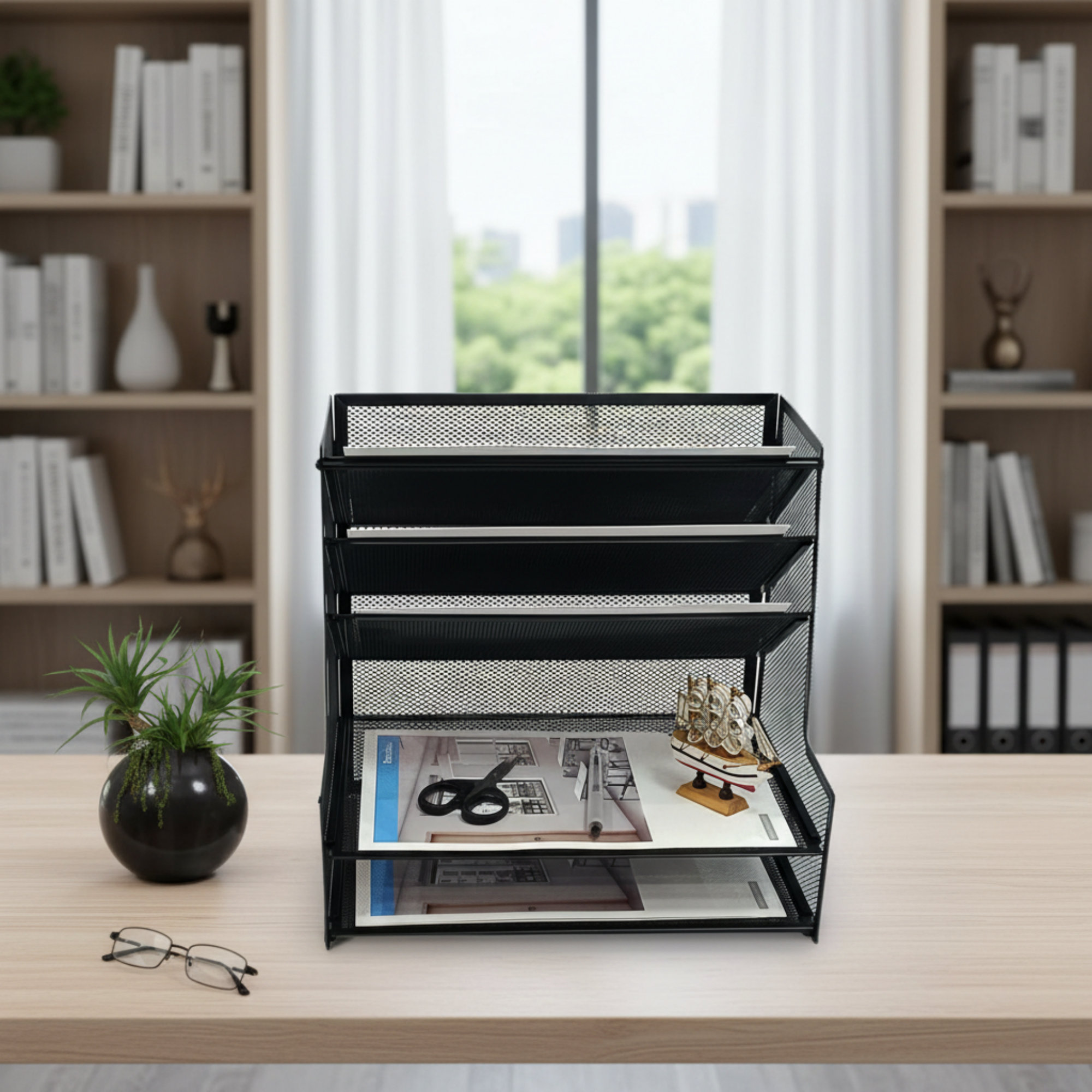 JIEYADIANZI Metal Desktop File Organizer, Black, 5-Tier Paper Tray ...