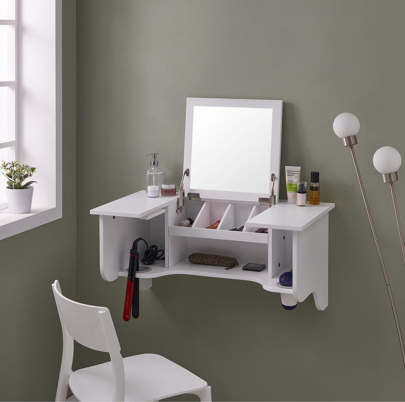 Mercer41 Vanity Mirror with Ledge - White Wall Mount Transitional Style ...