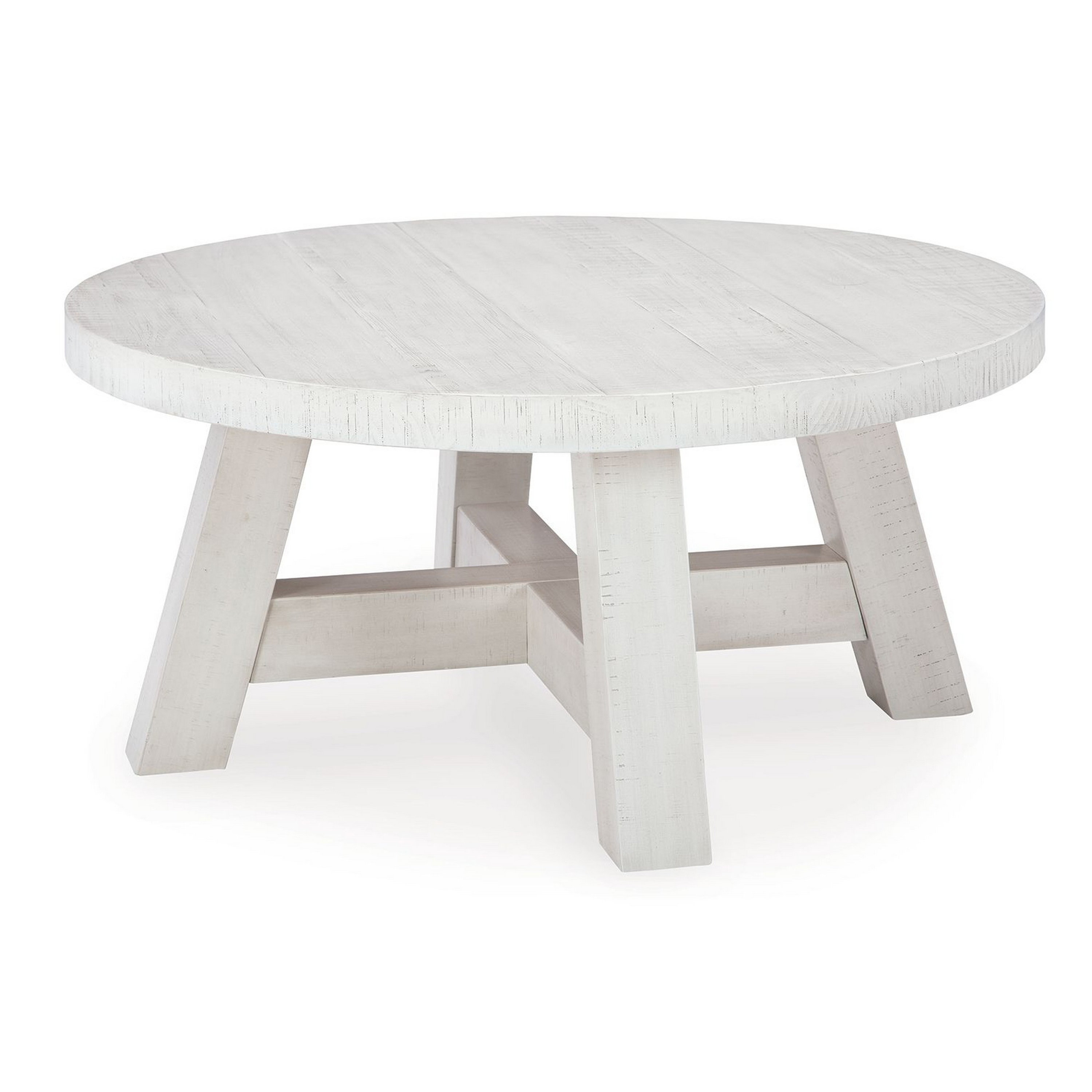 Benjara Linie Round Cocktail Coffee Table, Rustic Posts, 40 Inch White ...