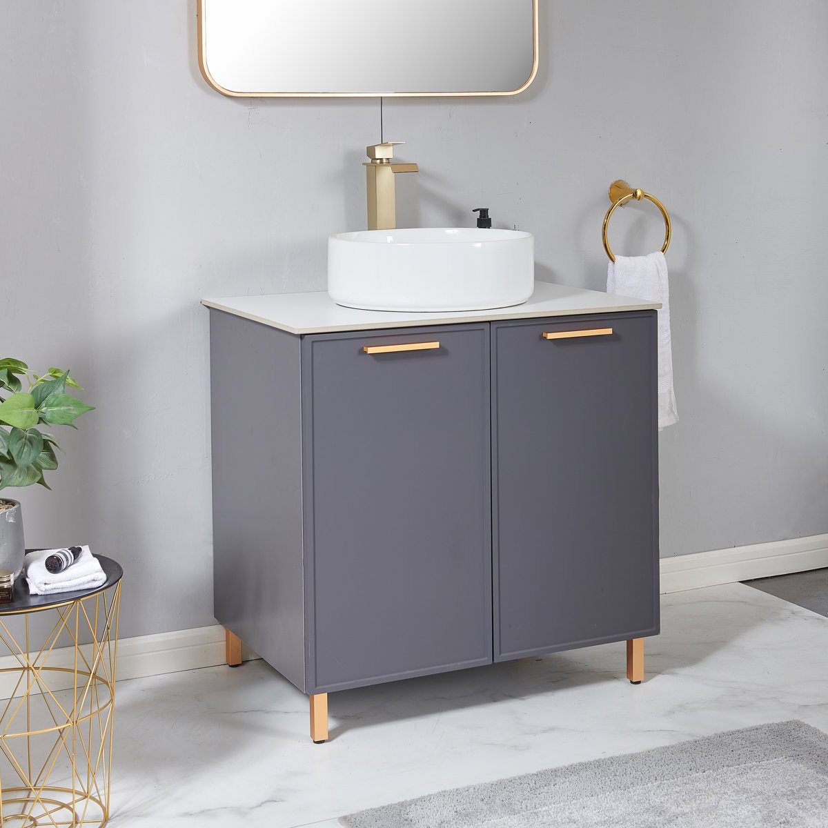 Latitude Run® Gloriane 30'' Dark Gray Modern Vessel Single Bathroom ...