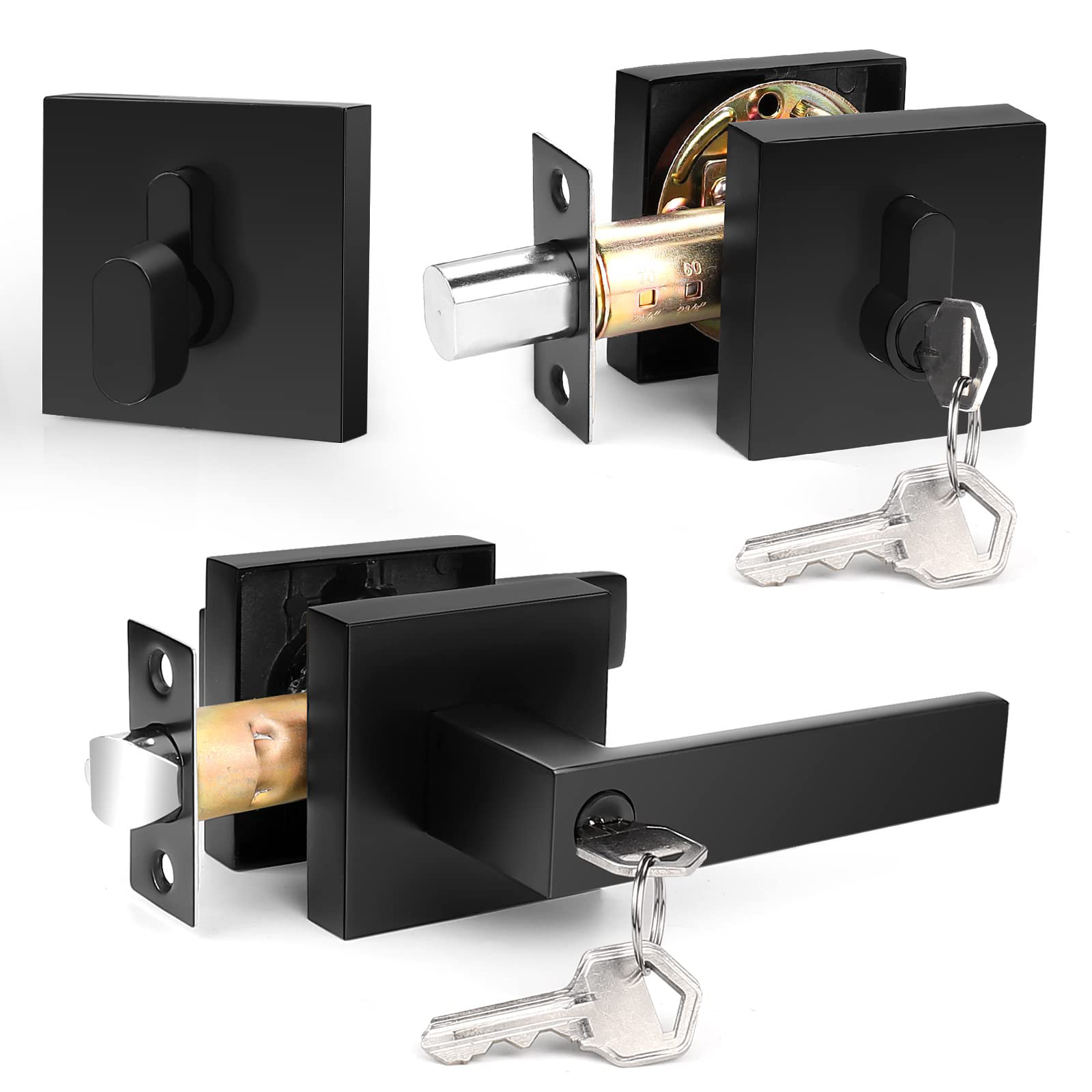 ALFOSCABINETS Square Entry Levers & Single Cylinder Deadbolt Combo Pack ...