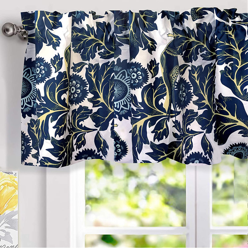 Bungalow Rose Andrin Floral Tailored 52'' W Window Valance in Blue ...
