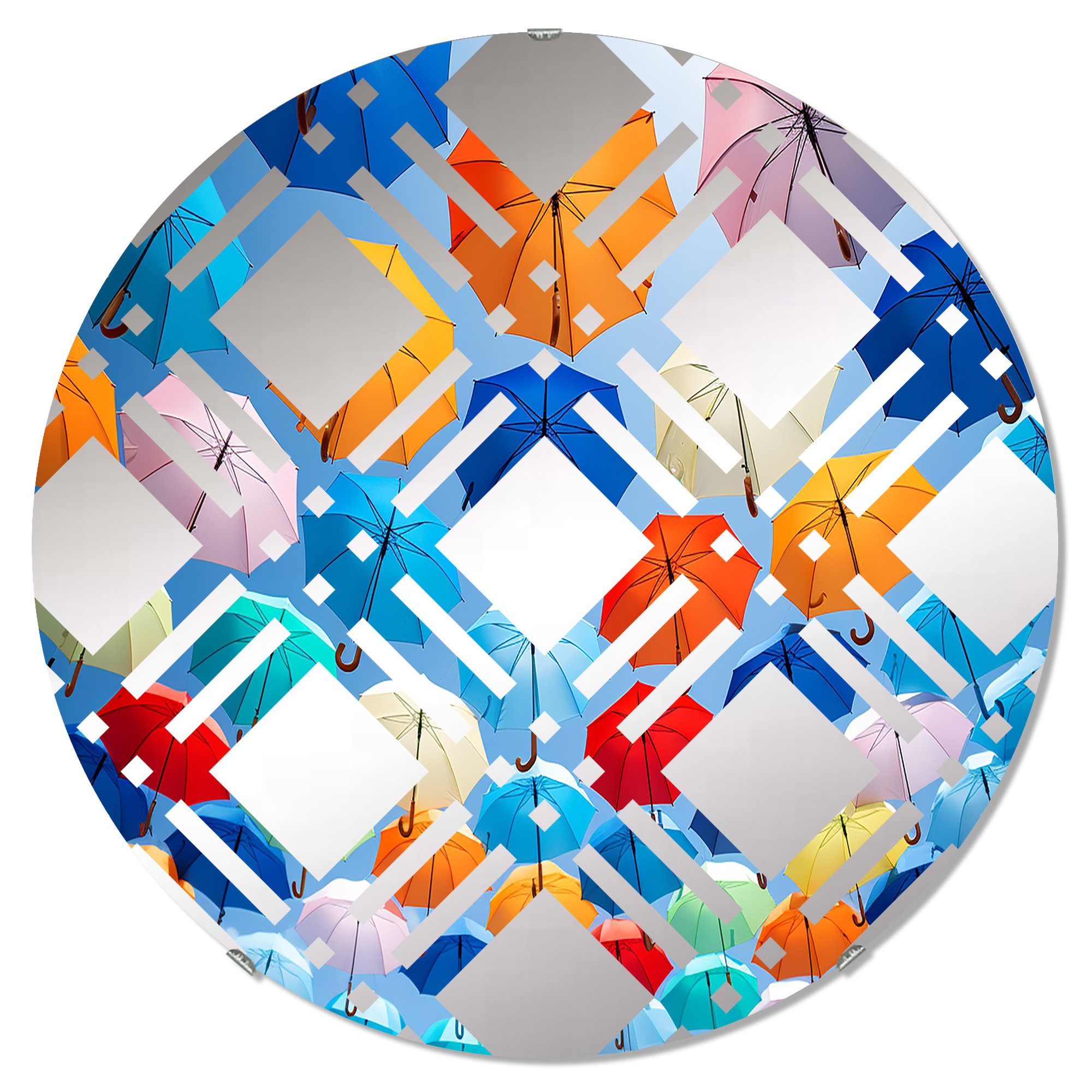 Design Art Rainbow Umbrellas Collage - Plaid Decorative Mirror|Round ...