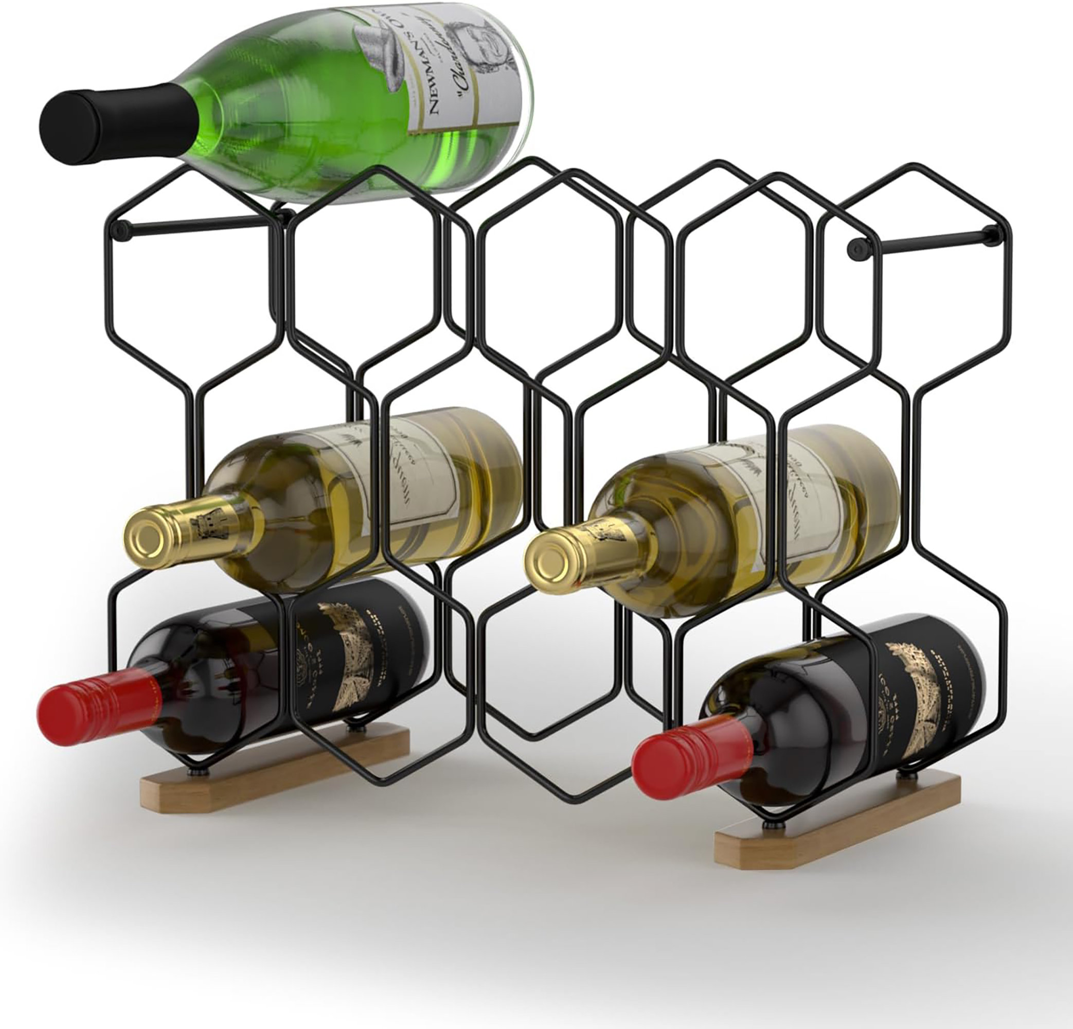 Prep & Savour Countertop Wine Rack With Wood Base, 14 Bottle Tabletop ...