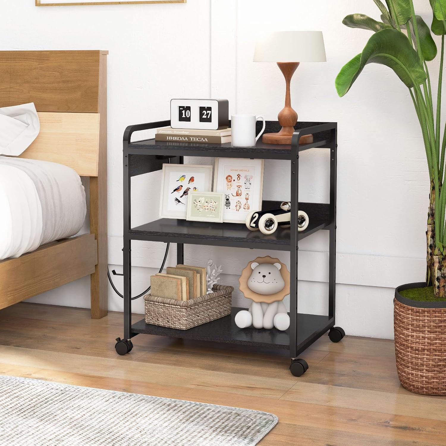 caimen Heavy-Duty Printer Stand With Charging Station, 3-Tier Storage ...