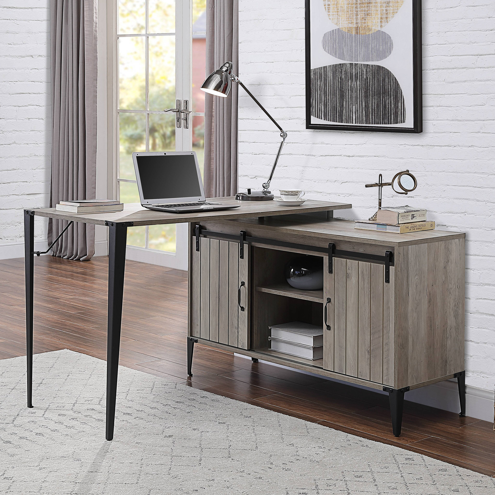 Gracie Oaks 48" L-Shaped Desk With Power Outlets,Reversible Corner Desk ...