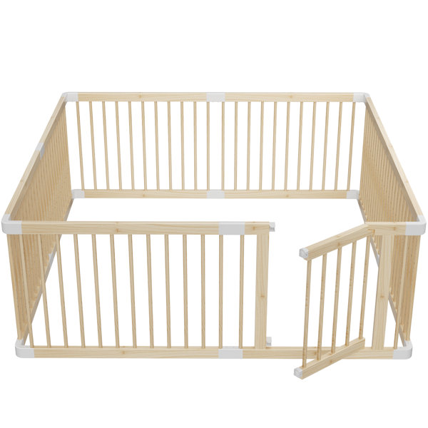 HomLux Large Wooden Baby Playpen & Baby Gate With Door, Safe Play Area ...