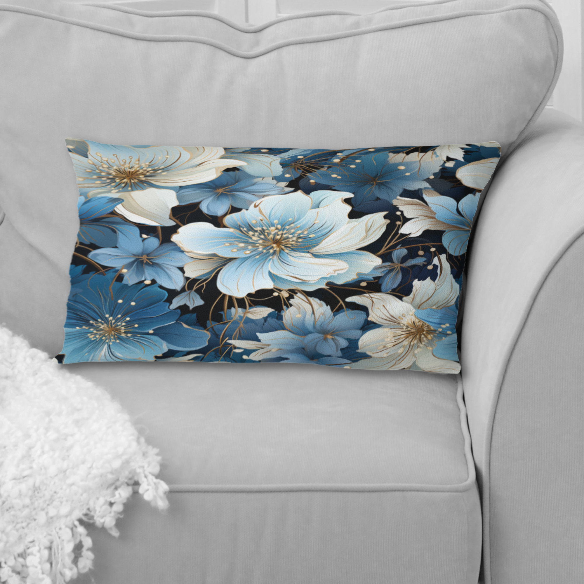 Design Art Blue And White Floral Dream Pattern - Floral Printed Throw ...