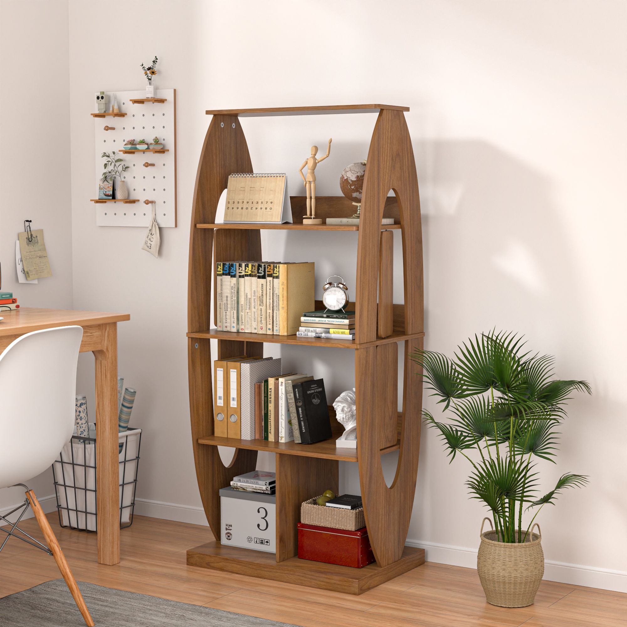 George Oliver 4 Tier Narrow Bookshelf With Storage, Small Bookcase ...