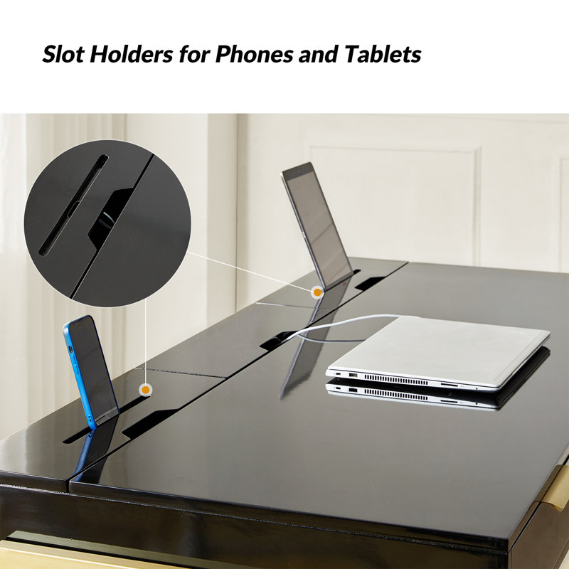 Everly Quinn Rothi Modern 62'' W Rectangle Writing Desk with Built-in ...