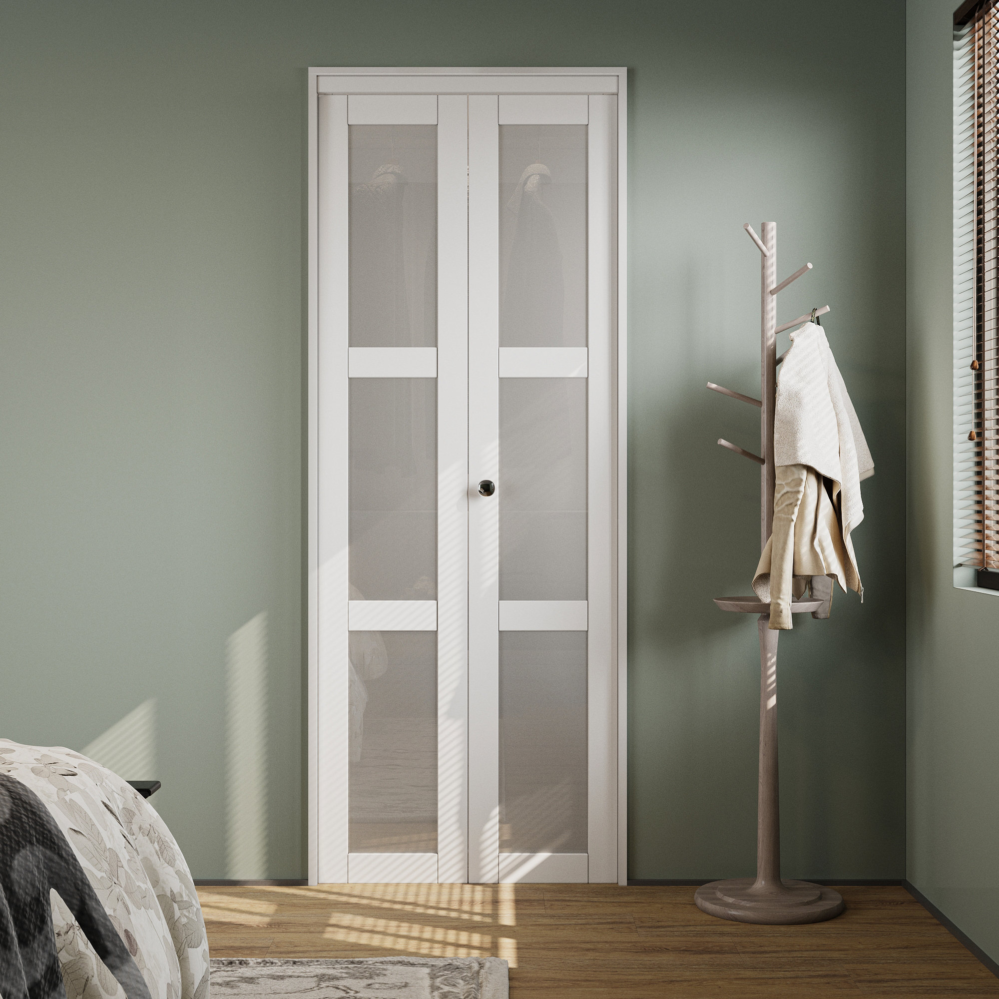 HOZONE 3-Lite Glass Door Solid Manufactured Wood Bi-Fold Door with ...