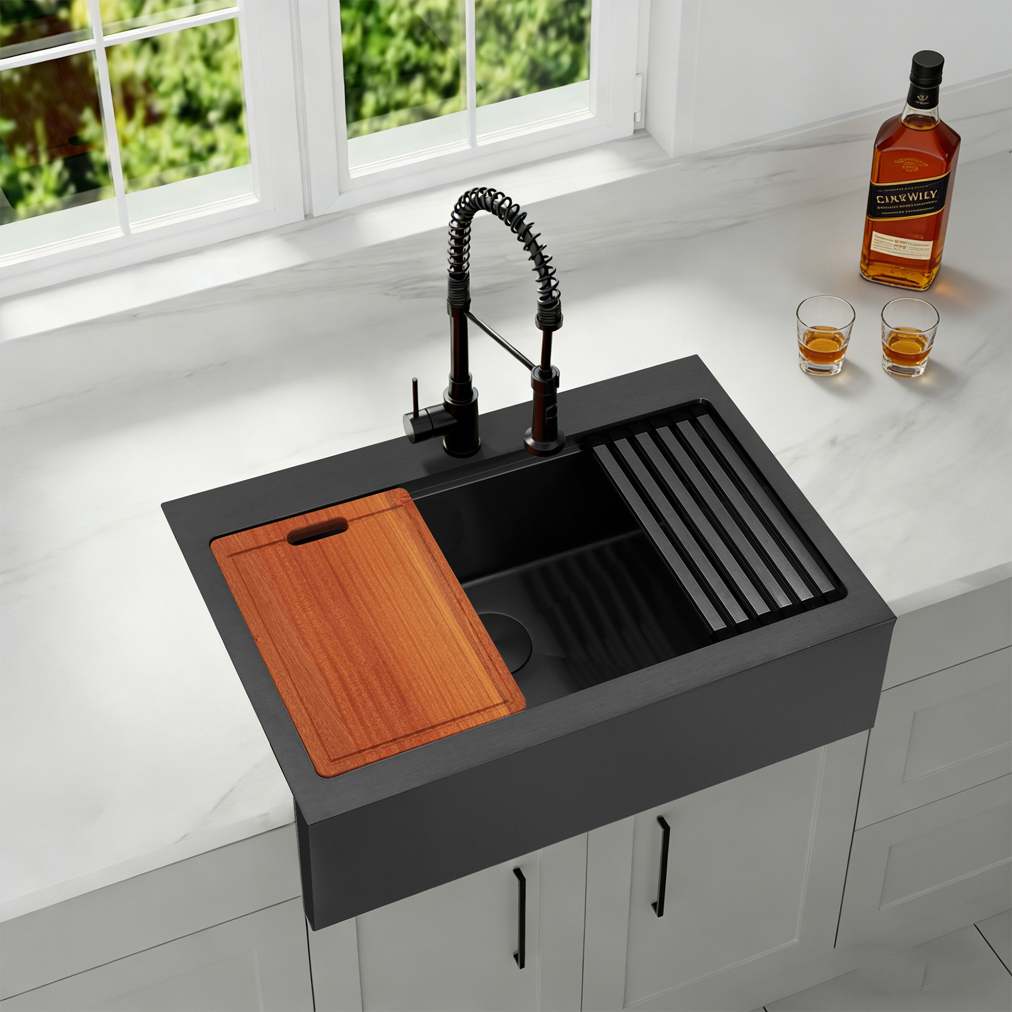 Lorenz Lorenz 36"L x 22"W Farmhouse Drop In Topmount 16 Gauge Kitchen ...