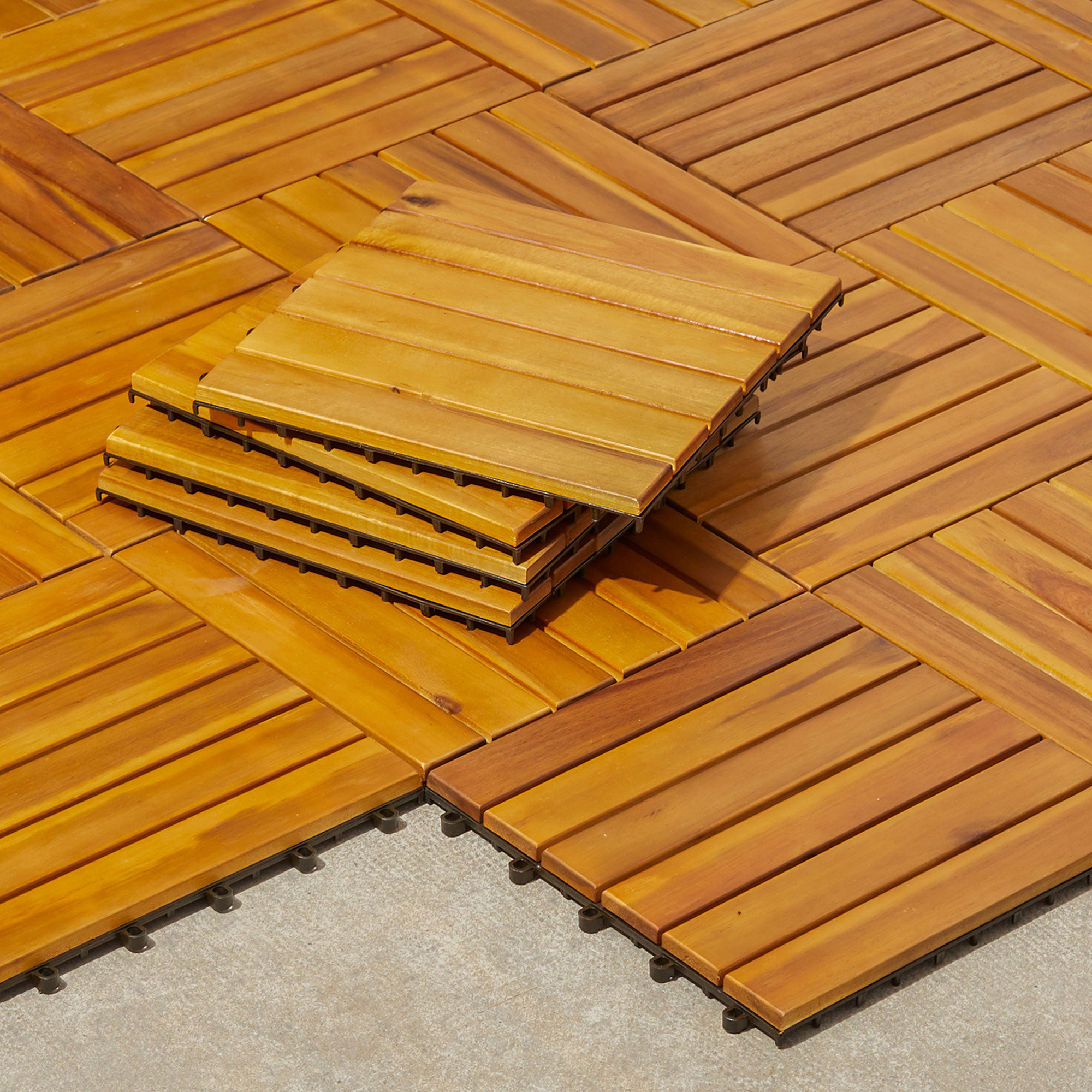 Senbabe 12" X 12" Solid + Manufactured Wood Interlocking Deck Title in ...