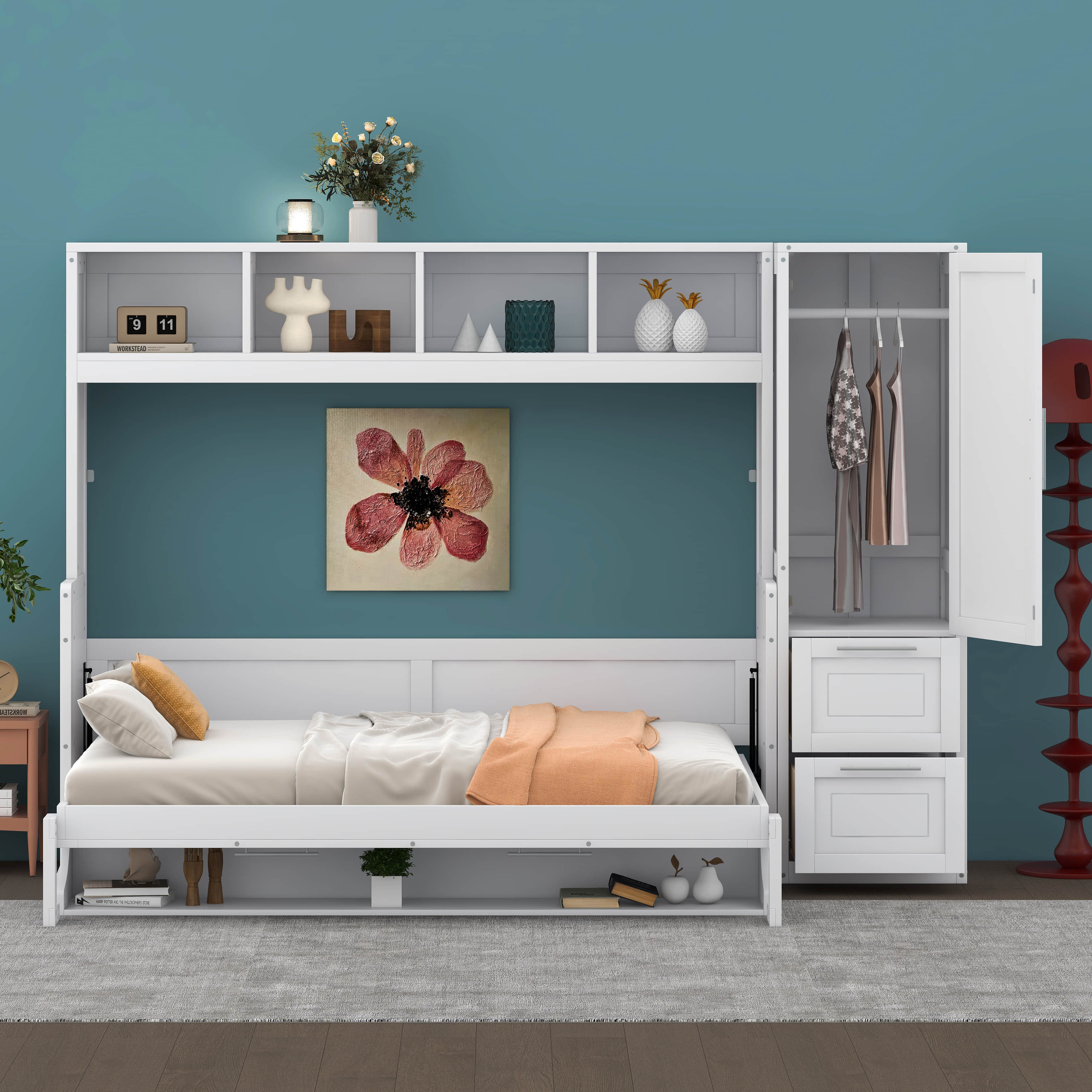 Everly Quinn Aariona Full Size Murphy Bed Wall Bed with Closet and ...