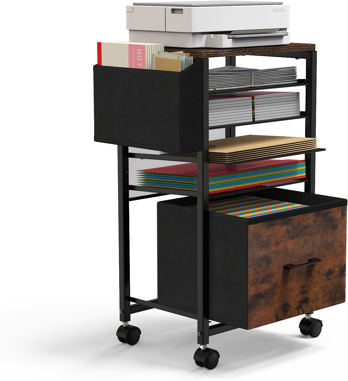 yitesiUSA Rolling File Cart, 5-Tiered File Cart With Hanging File ...