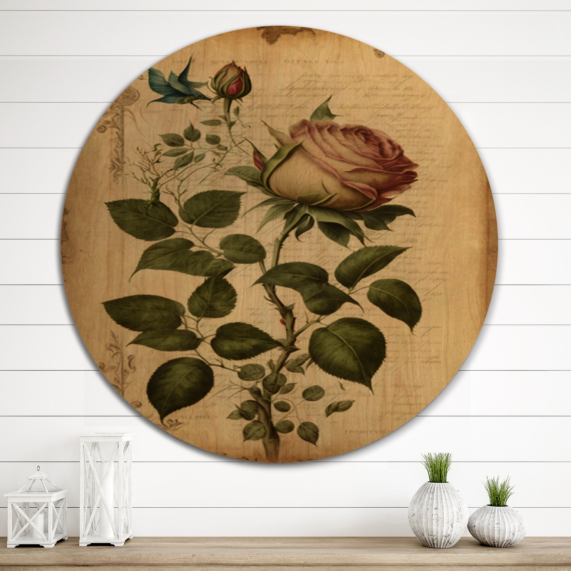 Red Barrel Studio® Pink Rose On Retro Parchment III - Floral Rose Print ...
