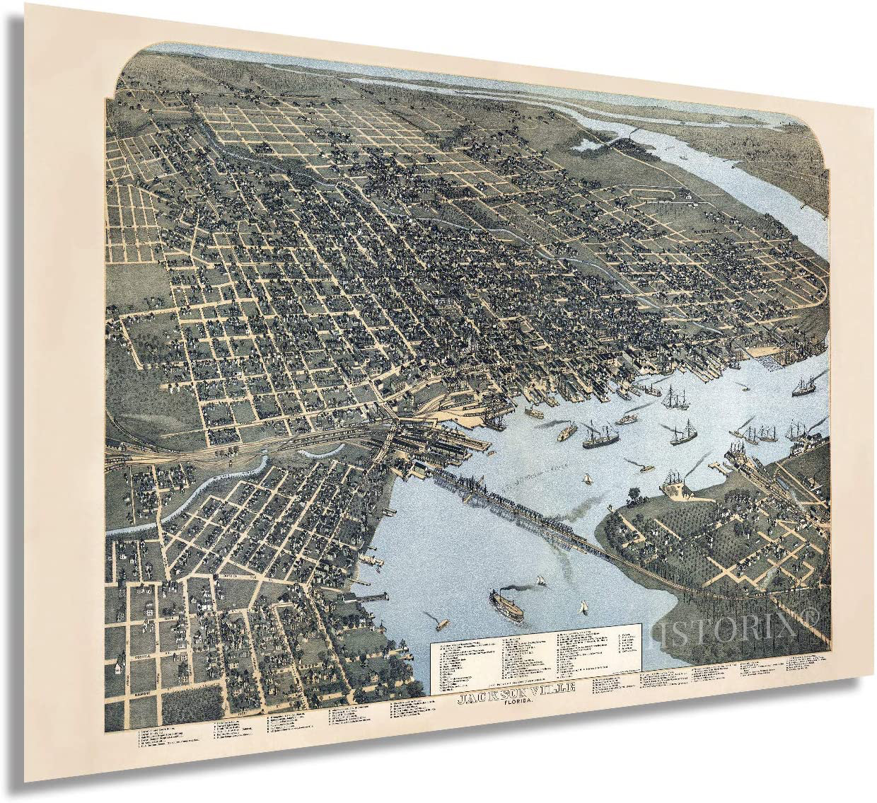 HISTORIC PRINTS HISTORIX Vintage 1893 Jacksonville Florida Map - 24X36 ...